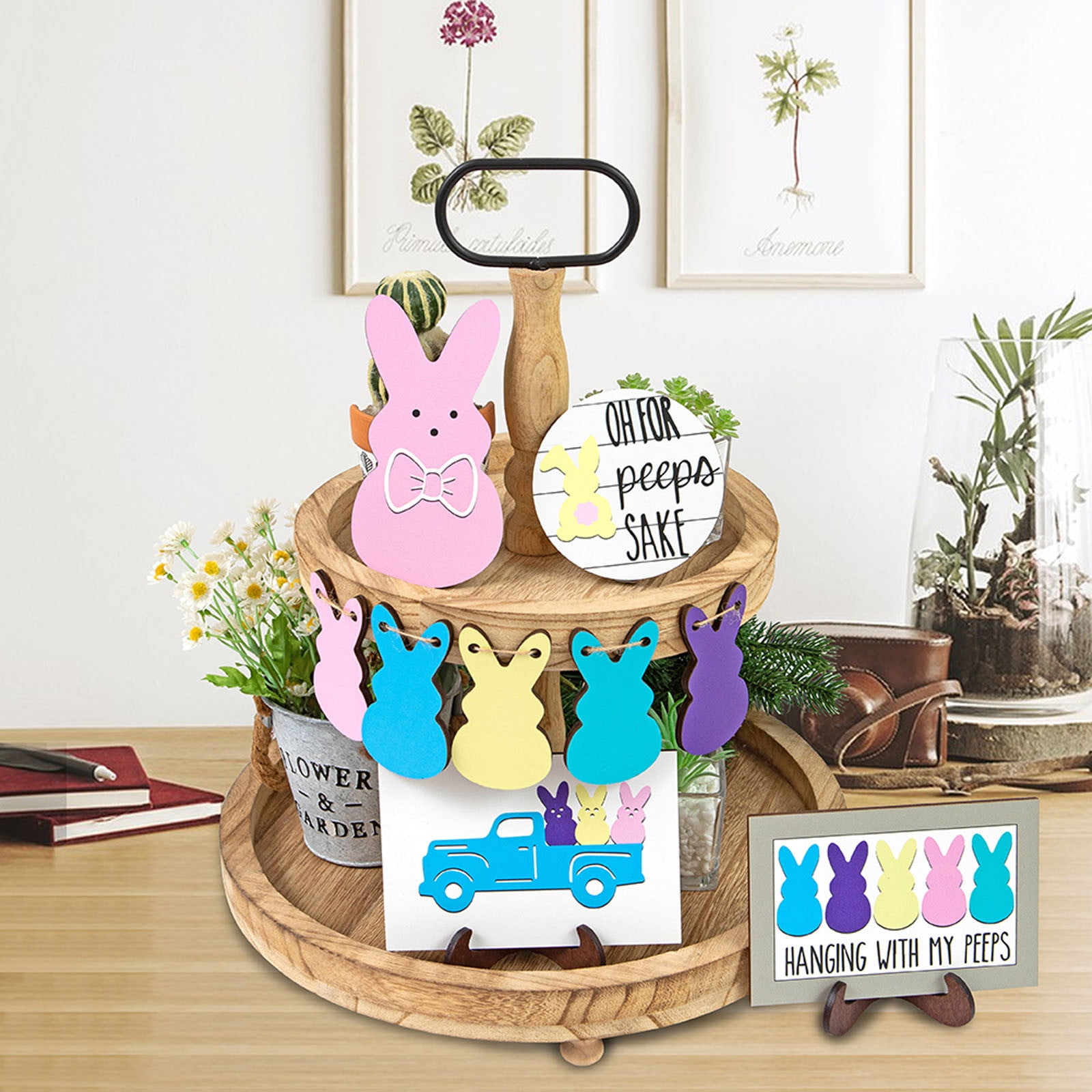 XEOVHV Clearance 12 Pcs Easter Tiered Tray Decor Set, Easter Bunny Wood ...