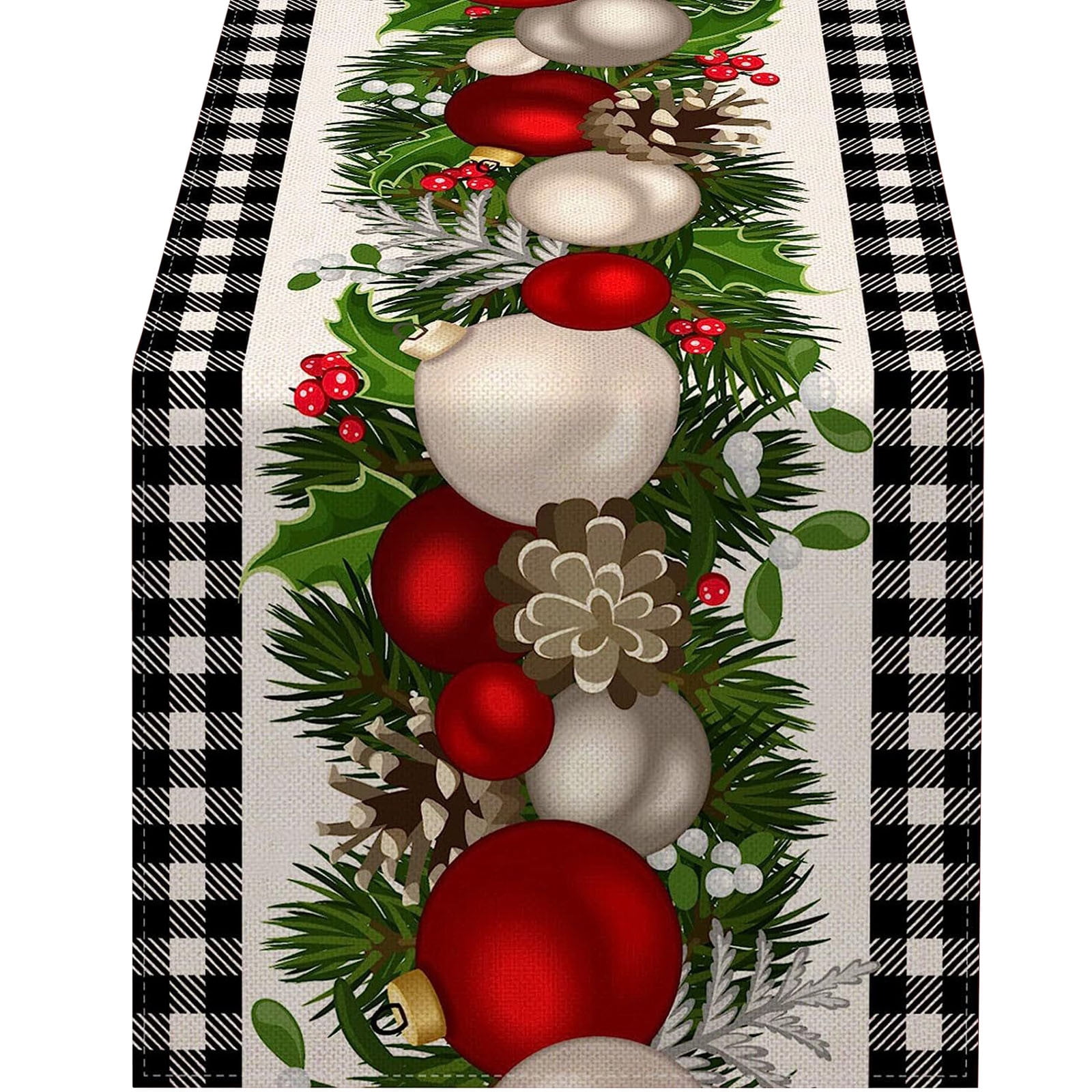 XEOVHV Clearance Christmas Table Runners,Black White Buffalo Plaid Table Runner Christmas Linen ...