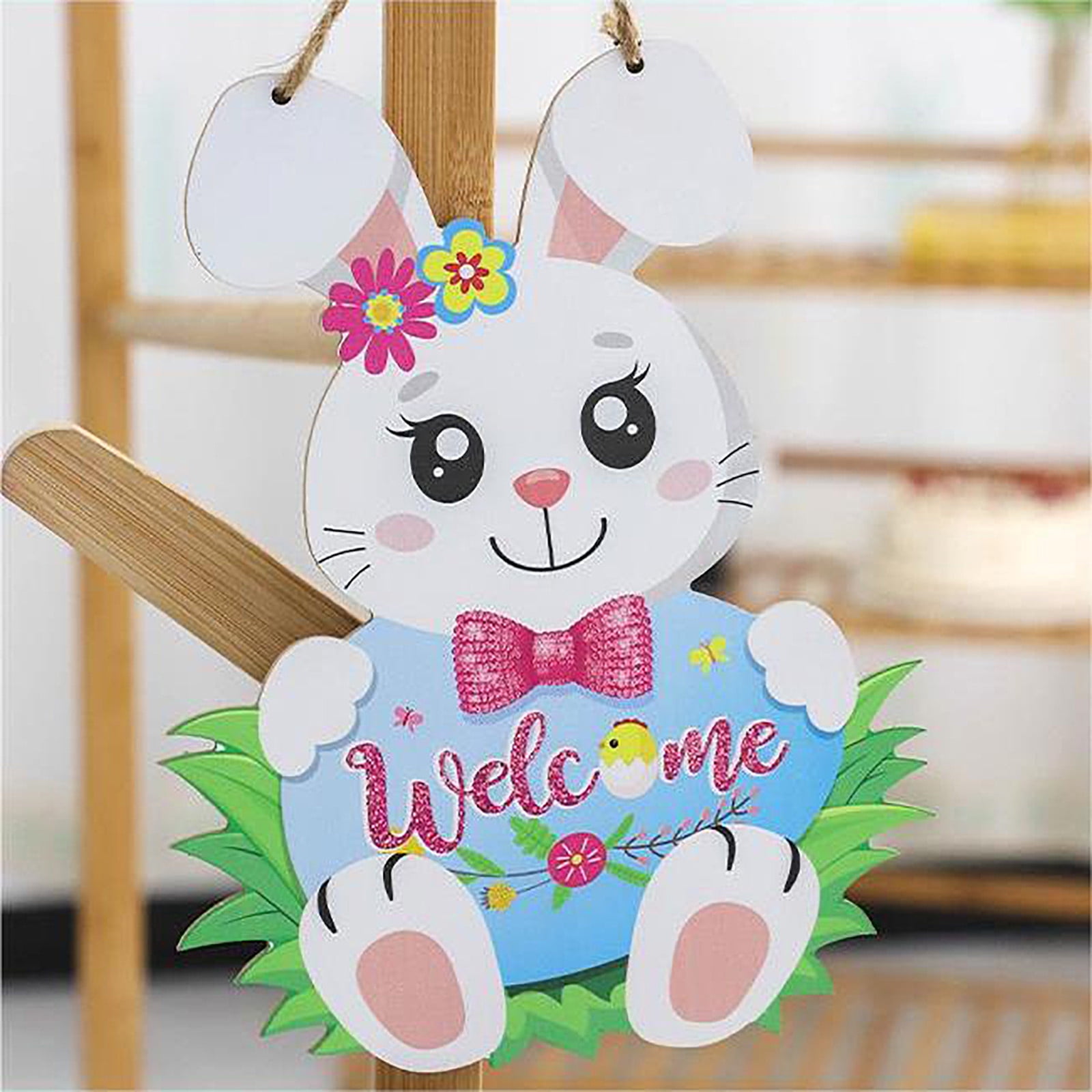 XEOVHV Clearance Easter Bunny Welcome Door Sign, Easter Bunny Wooden ...