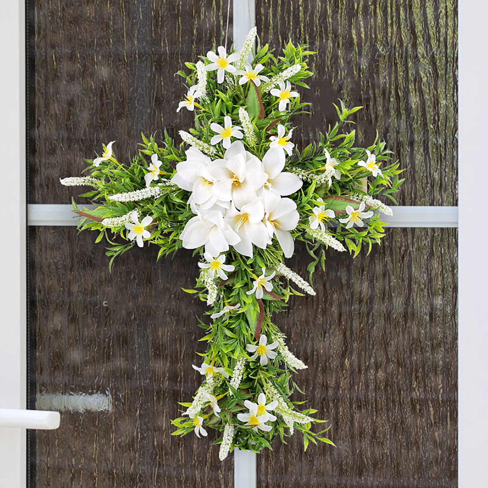 XEOVHV Easter Front Door Wreath Cross, 19.7 inch Easter Cross Wreath ...