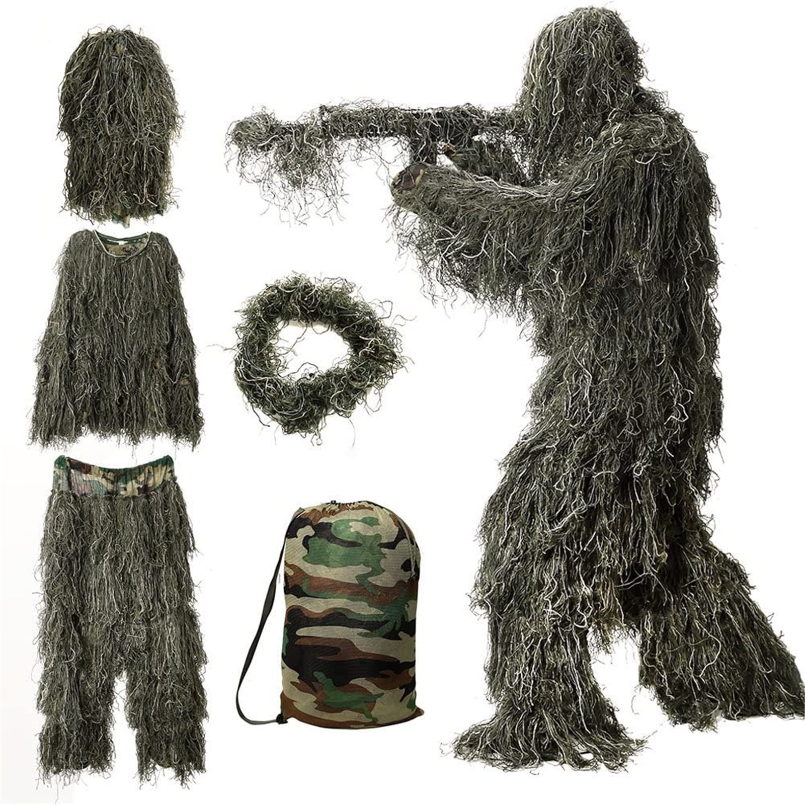 XEOVHV Ghillie Suit 5 in 1, Ghillie Suit for Men/Women, 3D Camouflage ...