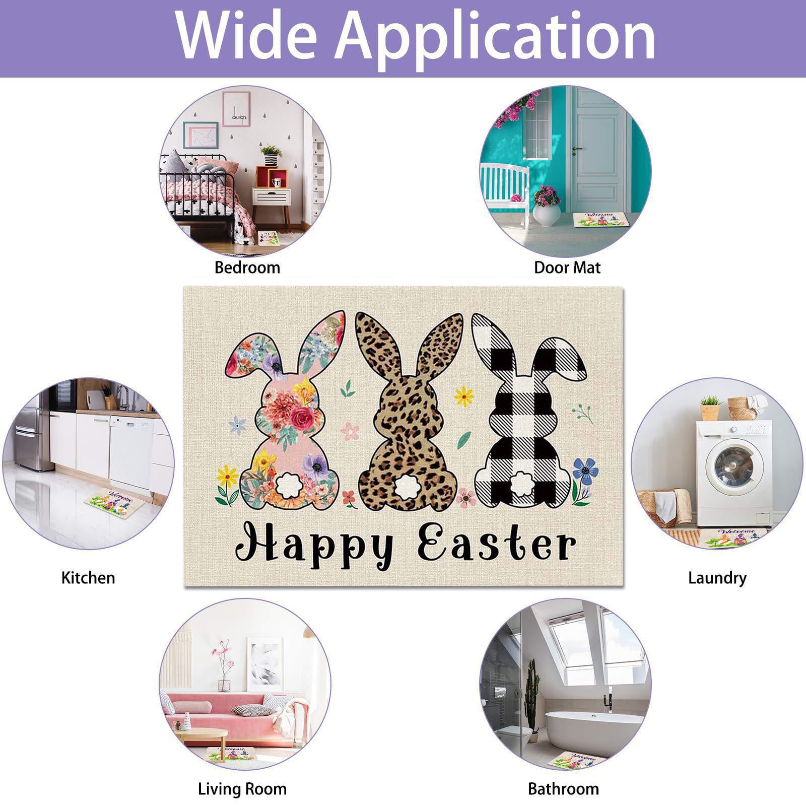 XEOVHV Happy Easter Rabbit Welcome Mat,Non-Slip&Absorbent Indoor Door ...