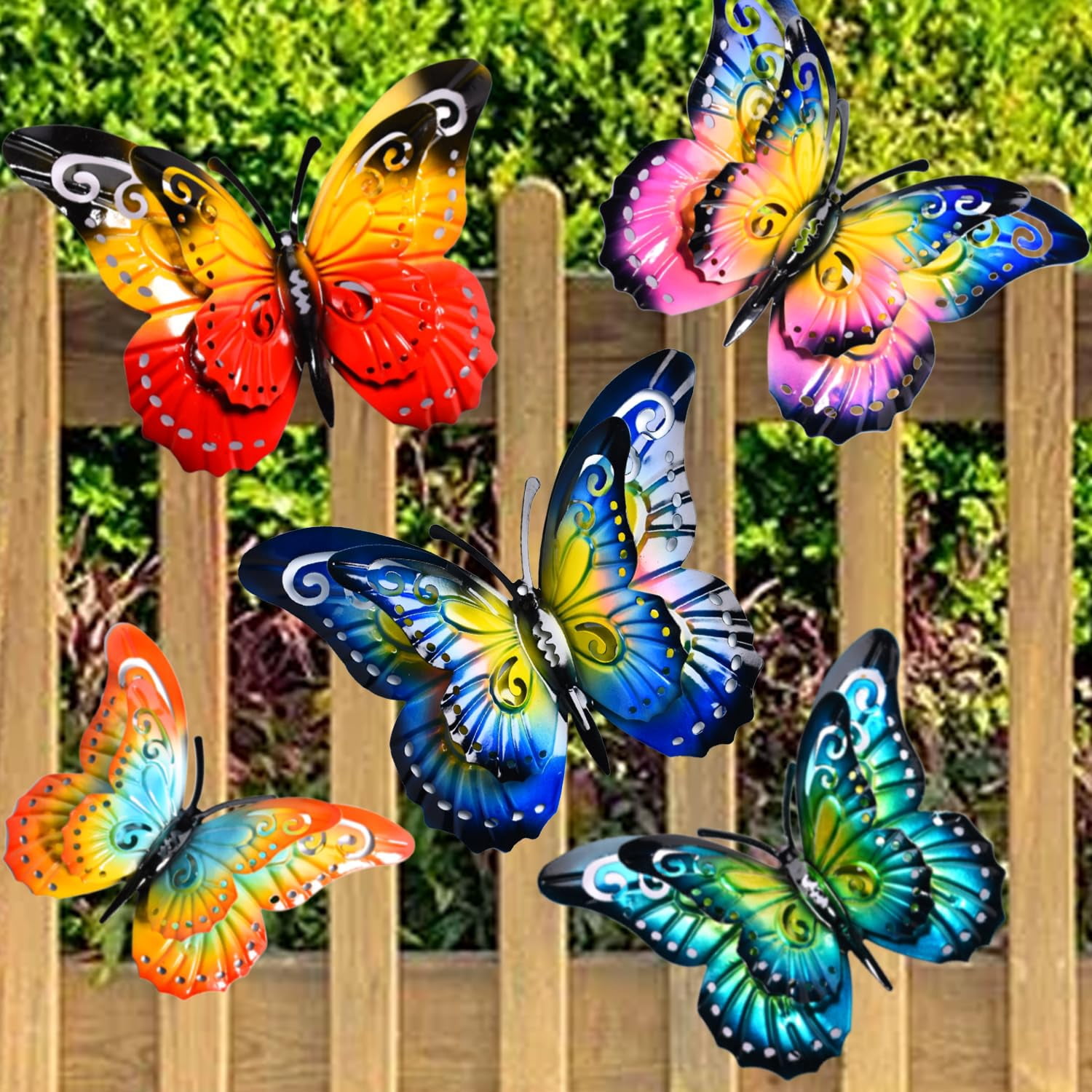 XEWEA 5PCS 3D Metal Butterfly Outdoor Decor for Fence, 9.3" + 6.5 ...