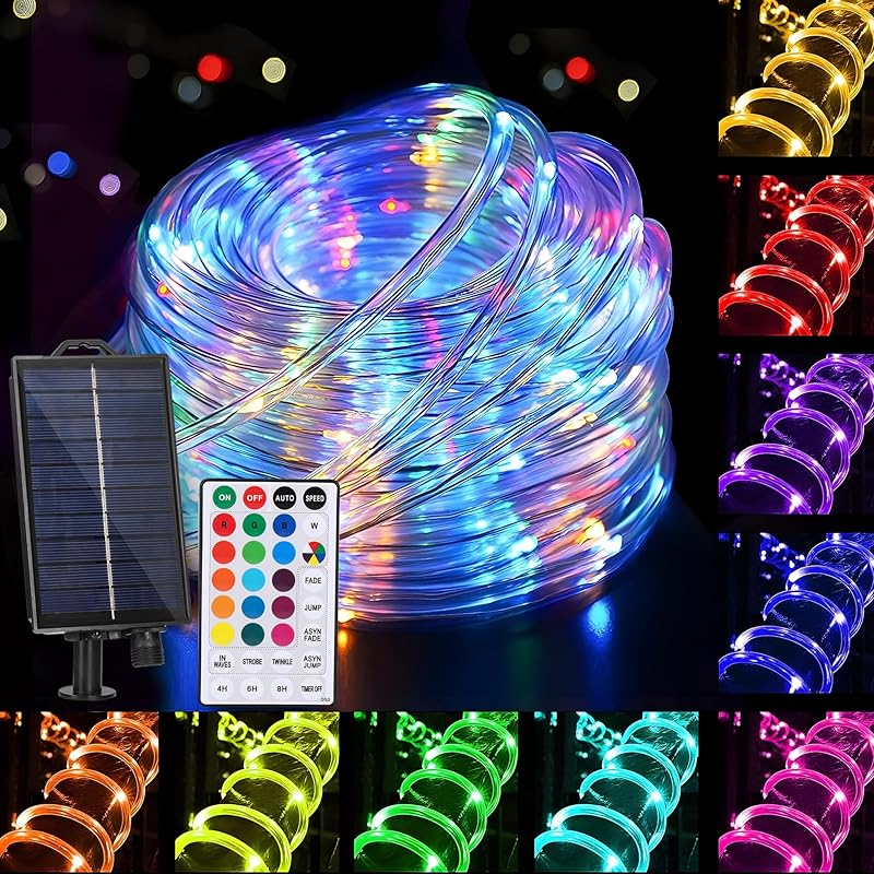 XEWEA Solar String Lights Outdoor, 40Ft 16 Colors 100 LED String Lights ...