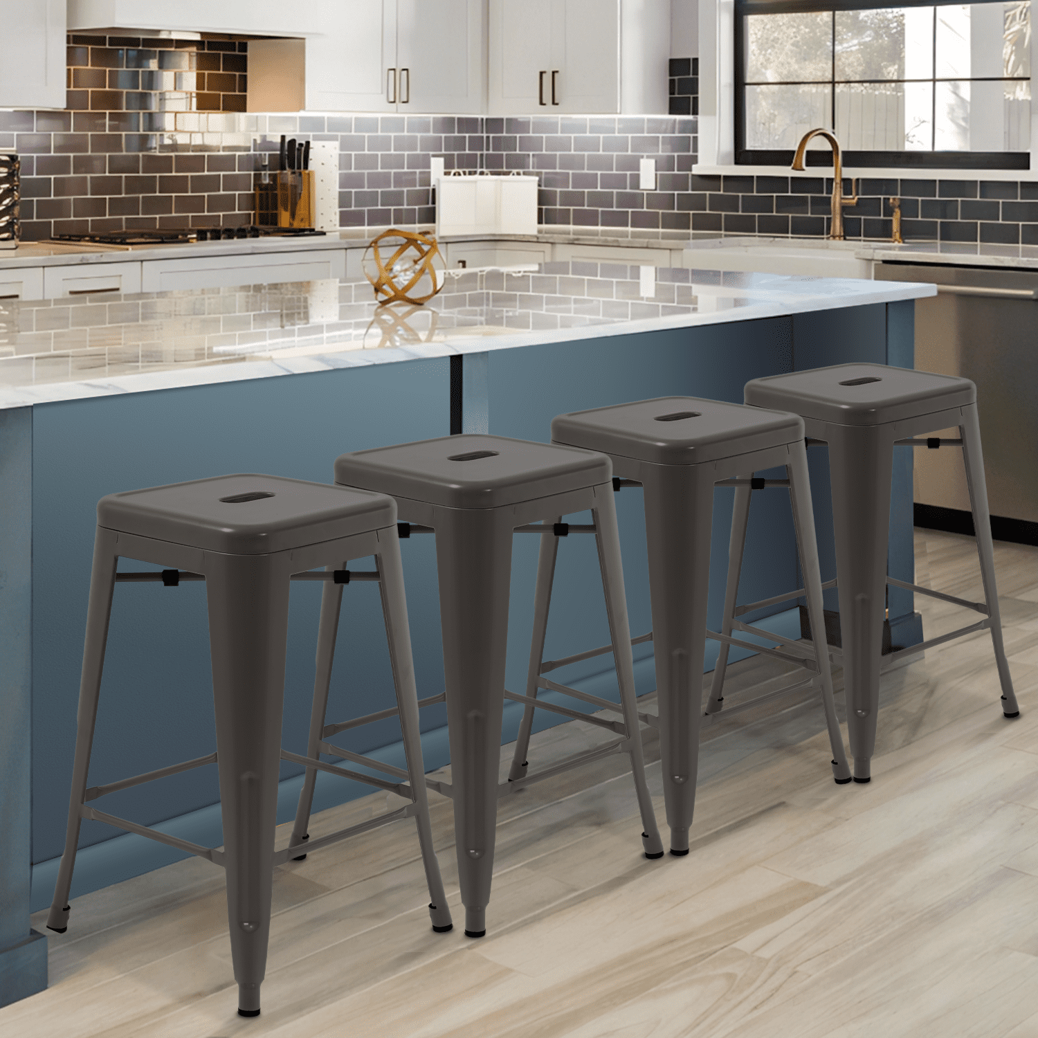 XF XINFENG 24 inch Metal Bar Stools Set of 4, Backless Stackable ...