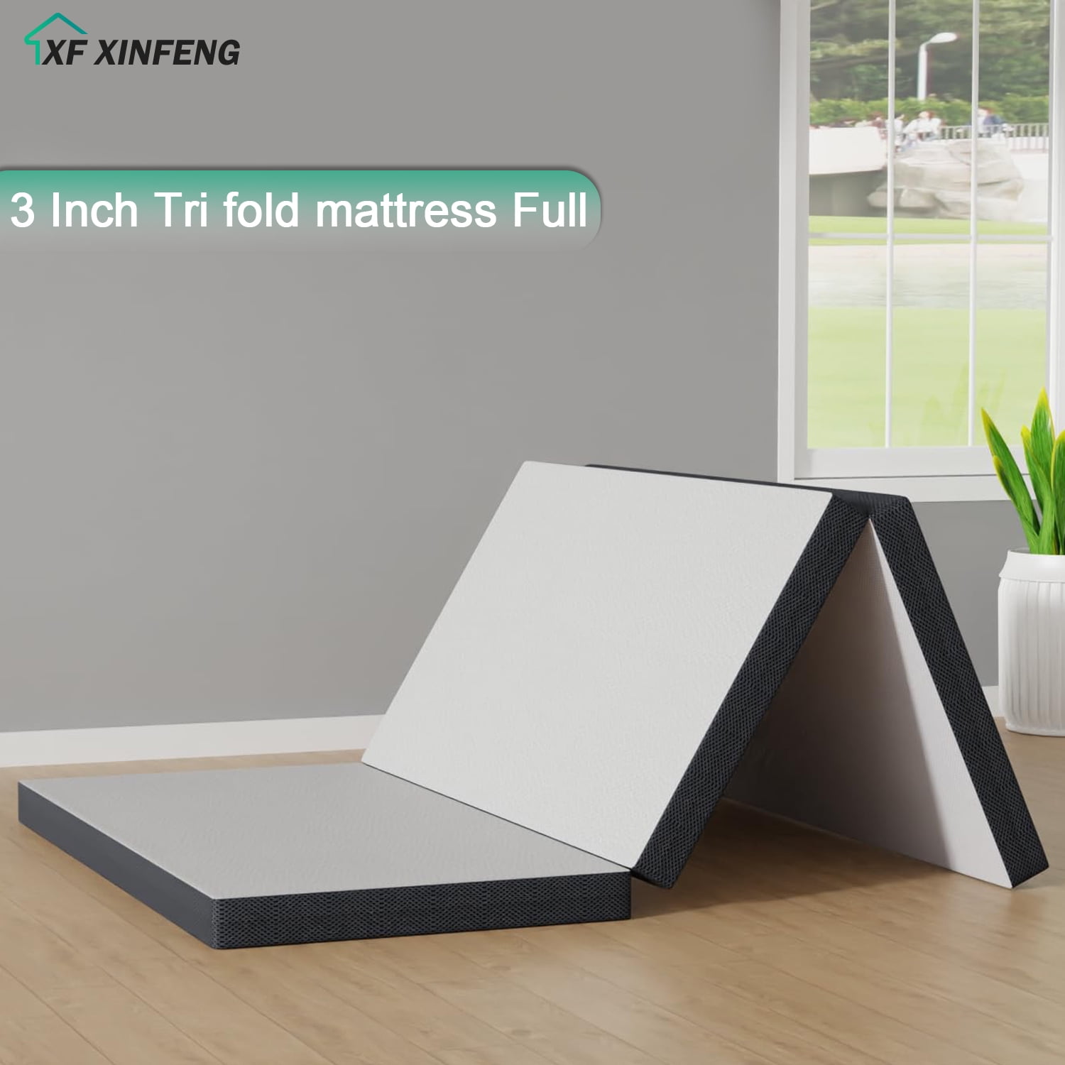 XF XINFENG 3 Inch Tri Fold Memory Foam Full Mattress, Portable Foldable ...