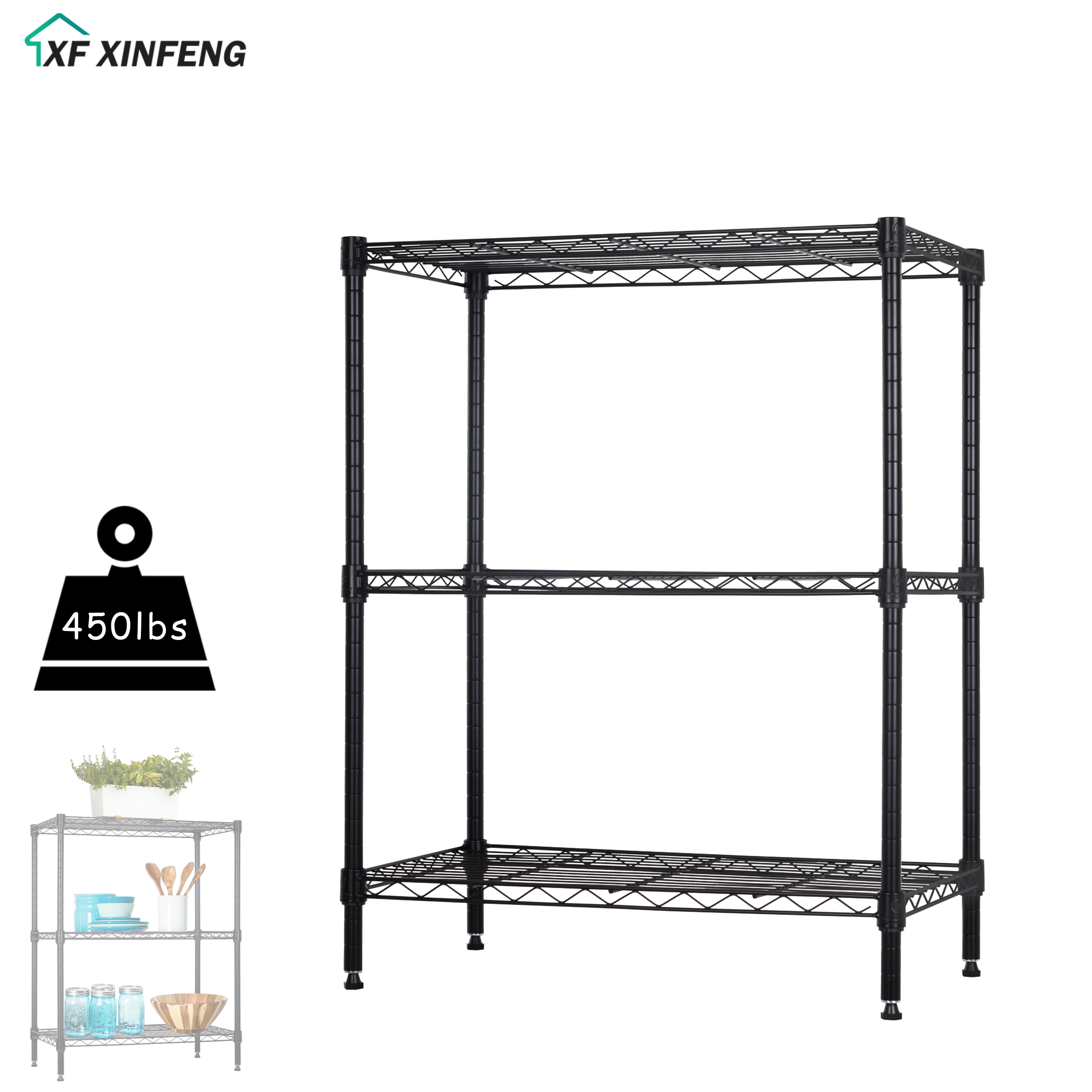 XF XINFENG 3-Tier Adjustable Wire Shelf 3 Shelving Unit 450lbs Capacity ...