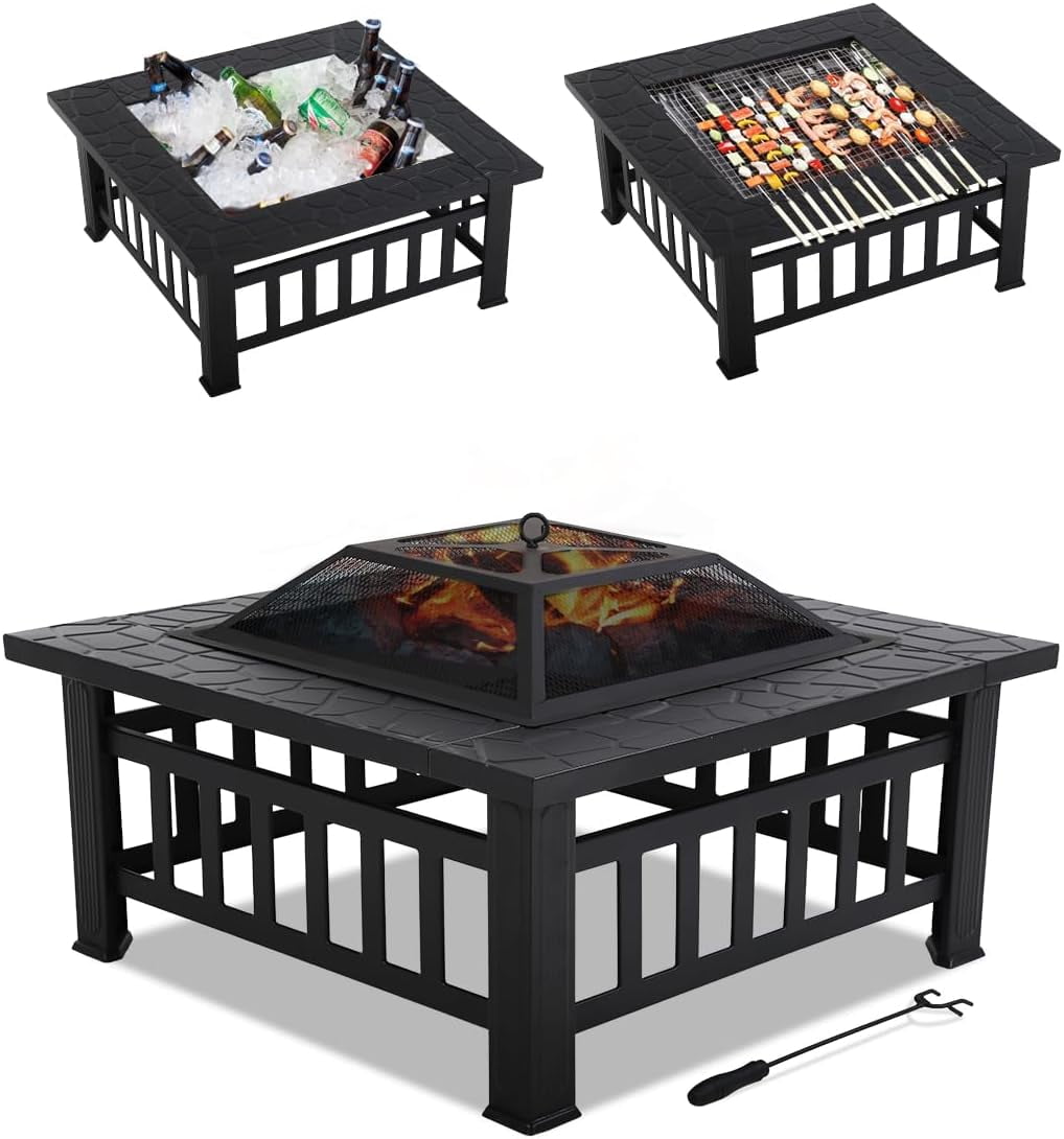 XF XINFENG 32 inch Fire Pit Table with Spark Screen Metal Outdoor ...