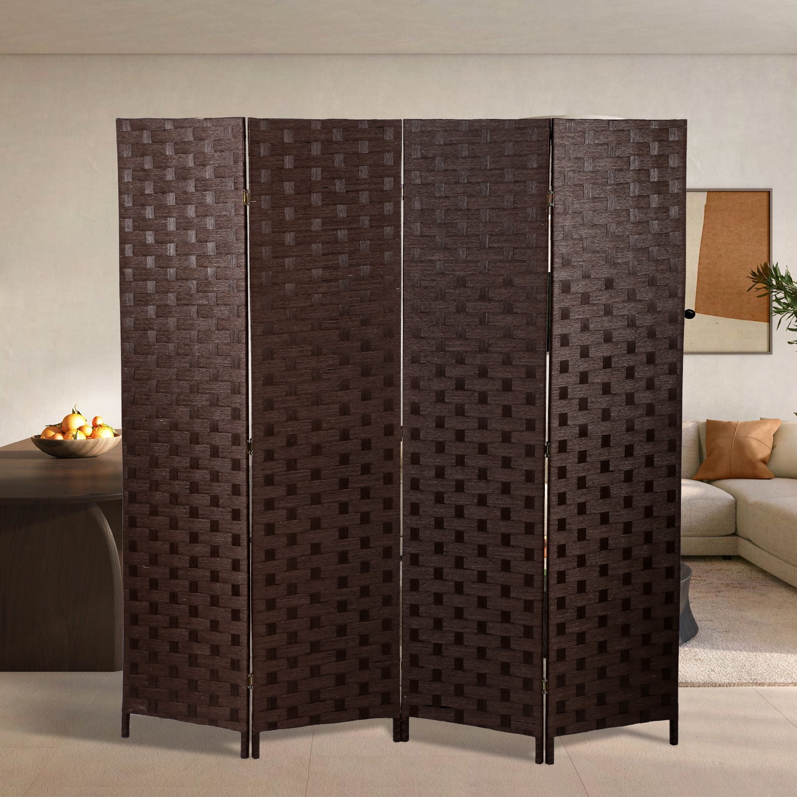 XF XINFENG 4-Panel Room Divider Privacy Screen,6ft Wooden Woven Folding ...