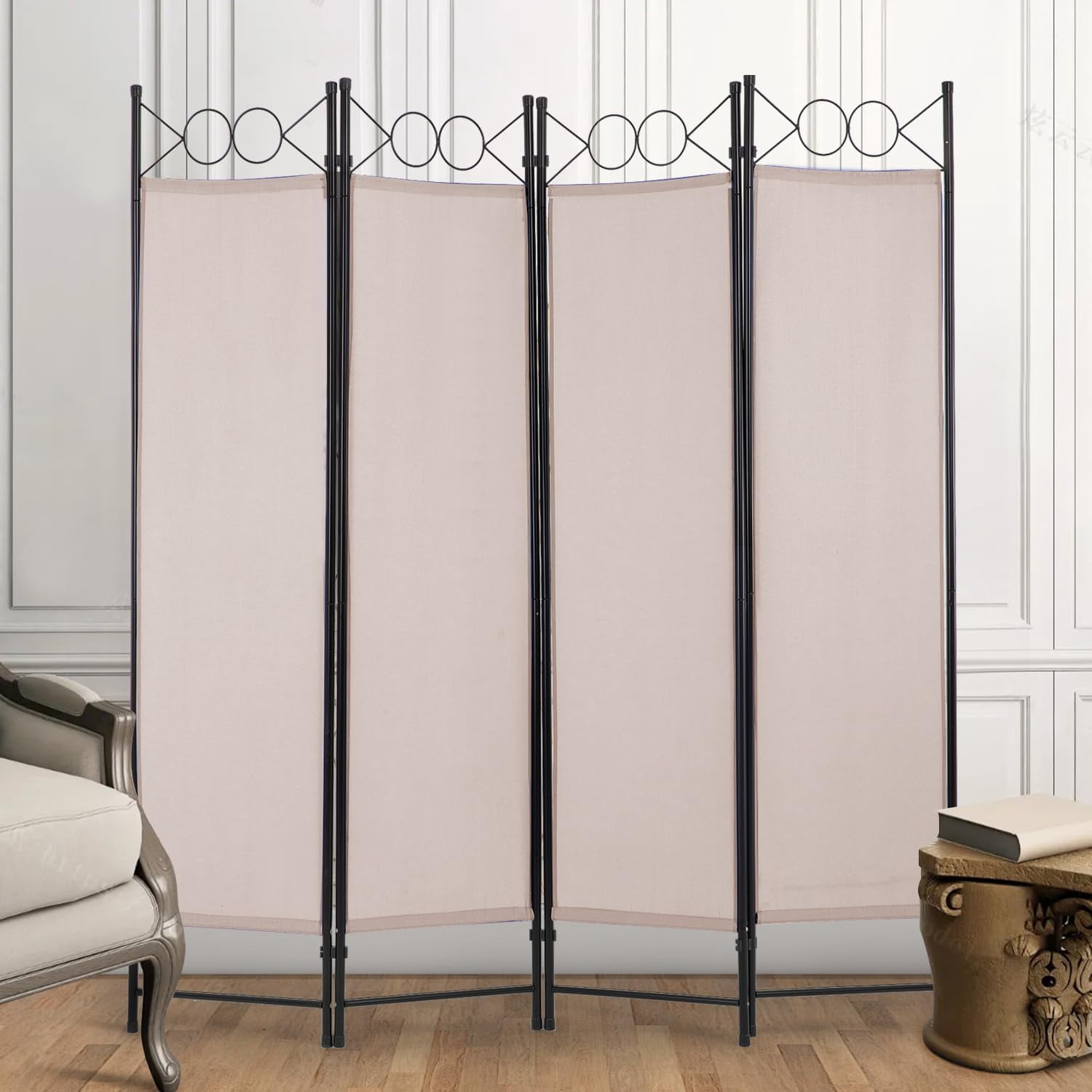 XF XINFENG 4 Panel Room Dividers 5.6FT Steel Frame Folding Privacy ...