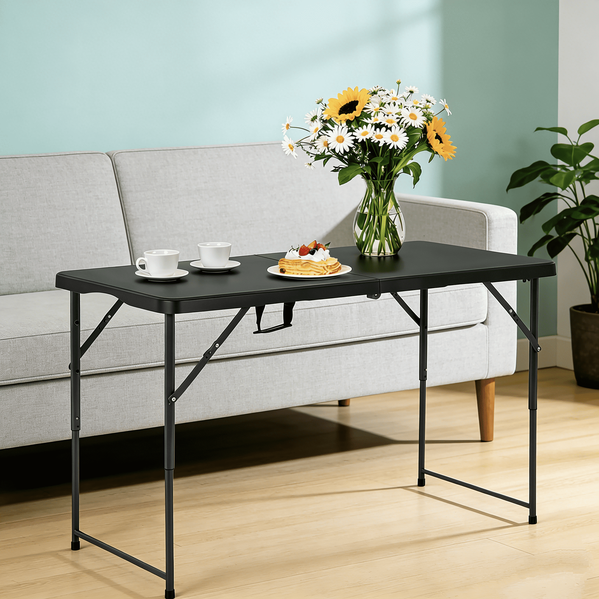 XF XINFENG 4ft Folding Table Plastic Portable Tables w/Handle for ...