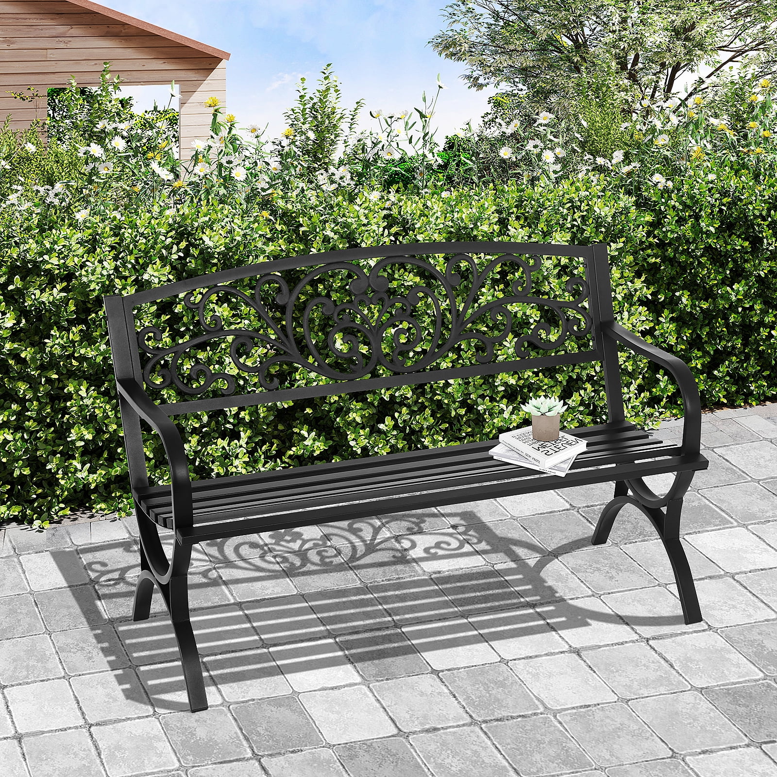 XF XINFENG 50 inch Patio Garden Bench Outdoor Park Bench 480lbs Steel ...