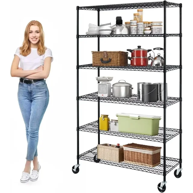 XF XINFENG 6 Tier Wire Shelving Unit 6000lbs Capacity Metal Storage Shelves with Wheels Height ...