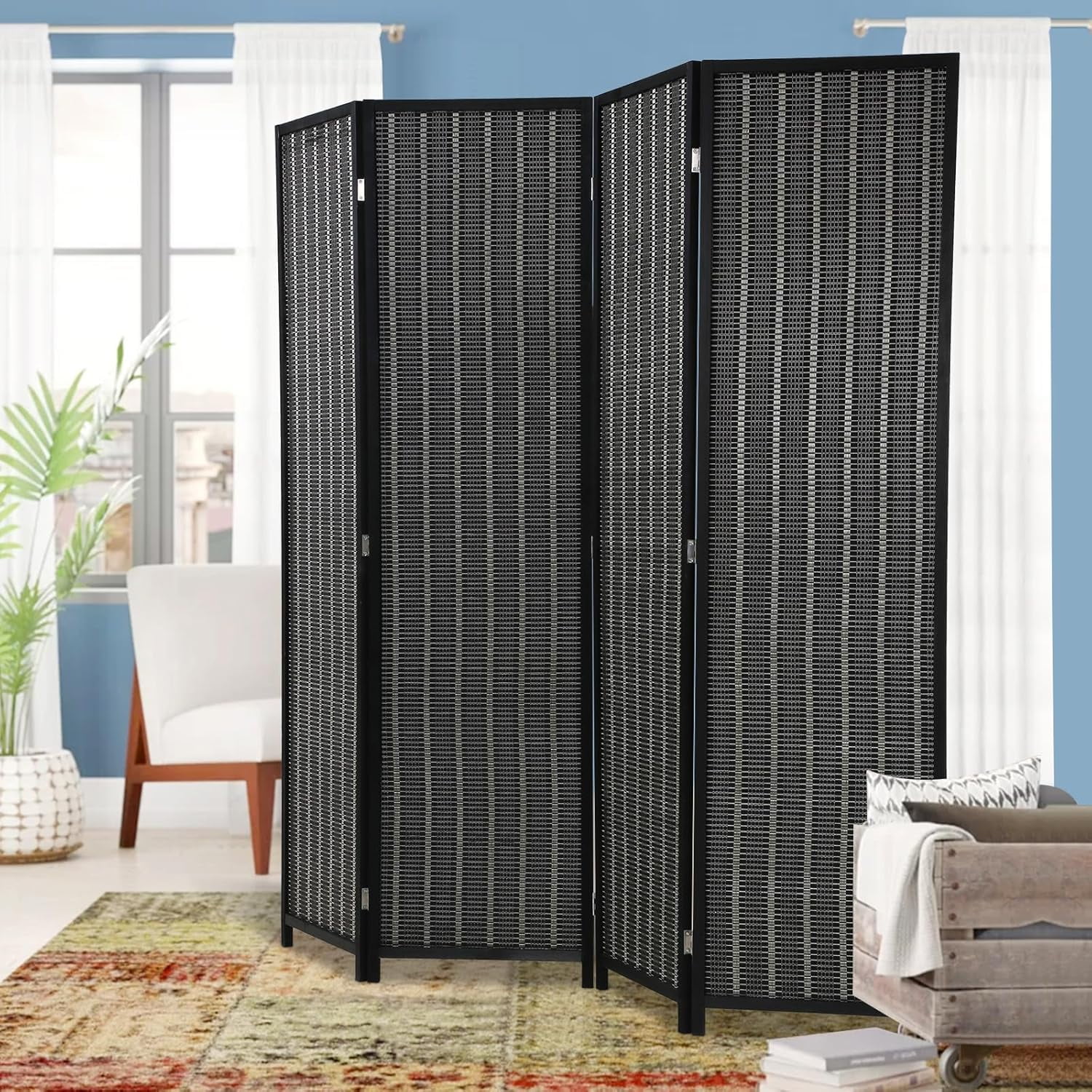 XF XINFENG Bamboo Room Dividers 4 Panel 72" Tall Folding Privacy Screen ...