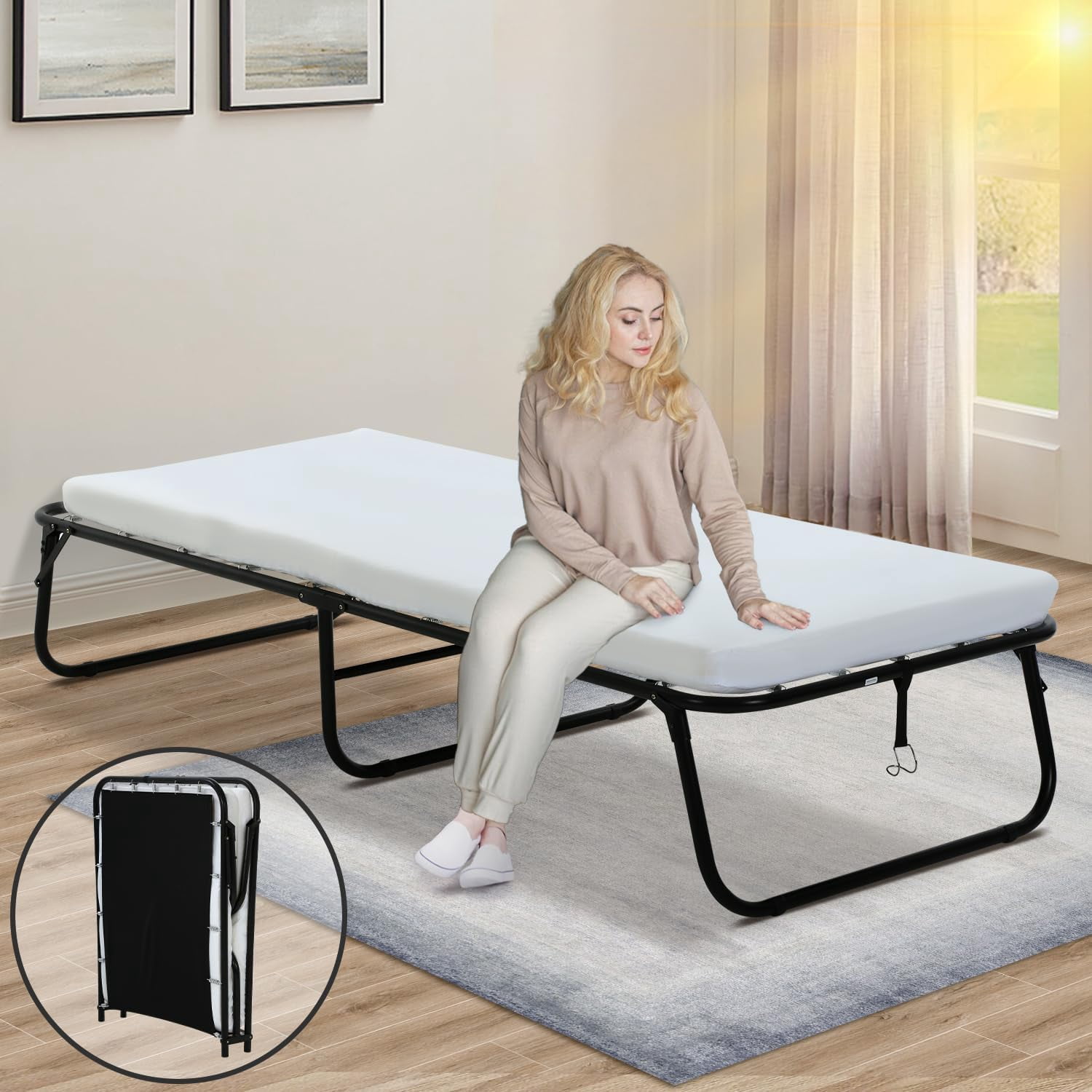 XF XINFENG Foldable Bed with 3-Inch Mattress, Lightweight Portable ...