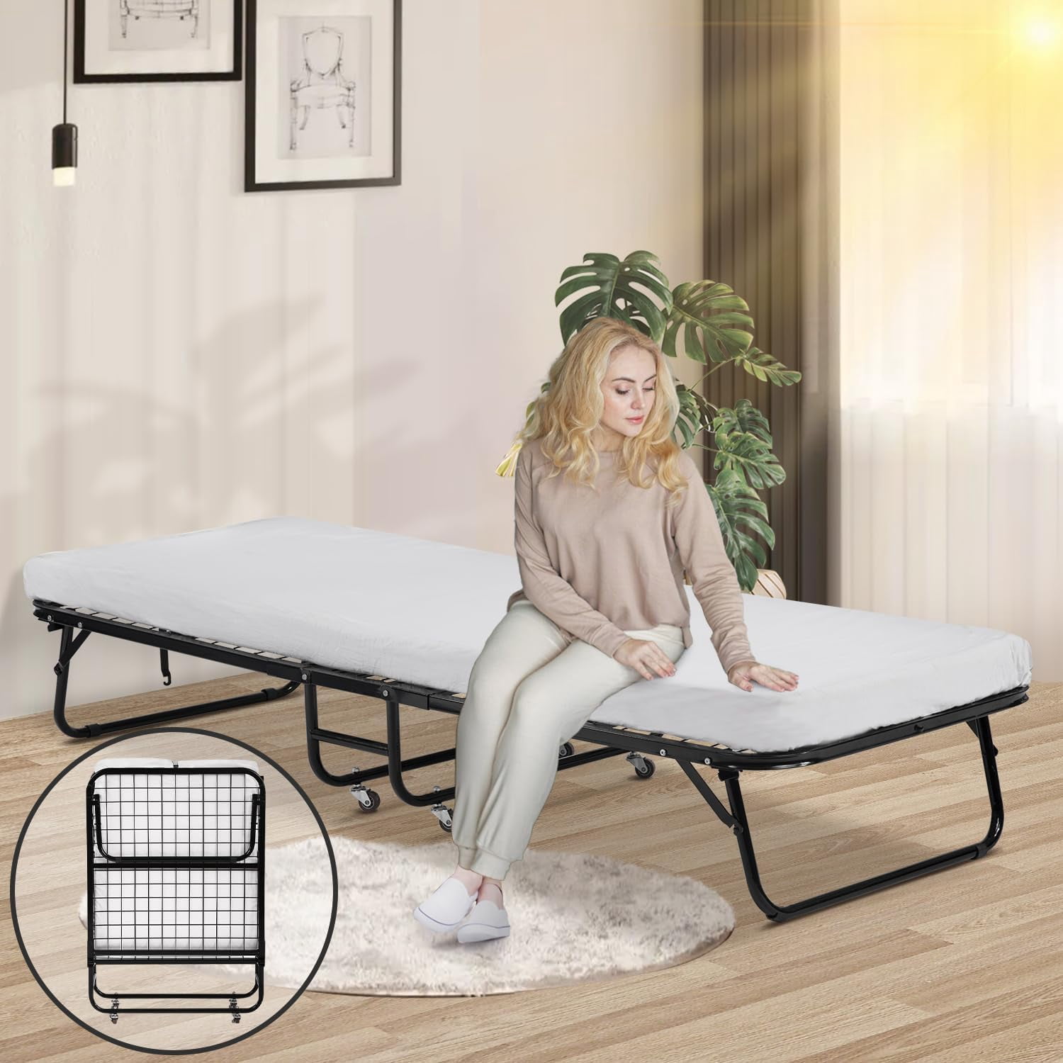 XF XINFENG Foldable Bed with 4-Inch Mattress, Lightweight Portable ...