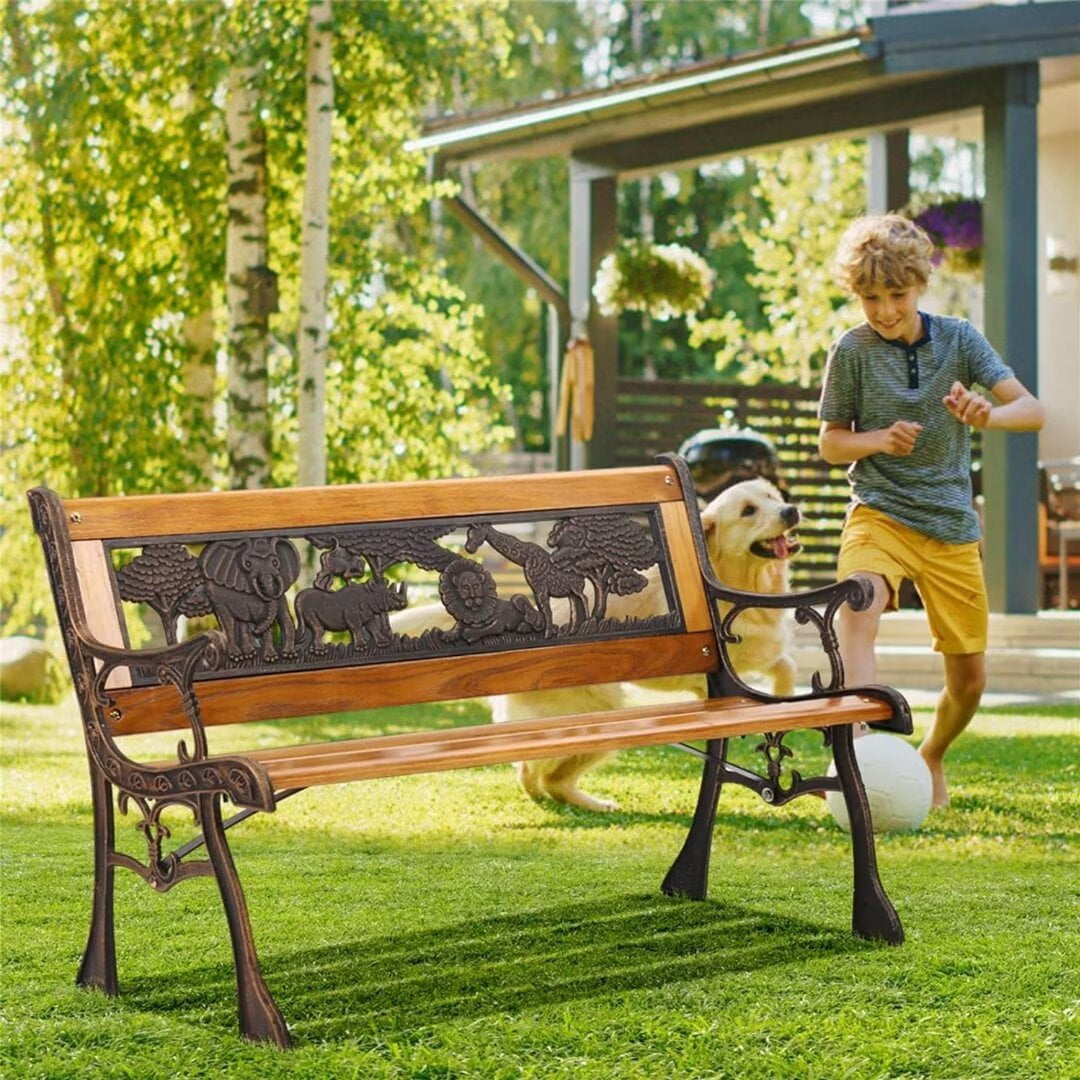 XF XINFENG Metal Patio Bench for Kid, 32in Wood Small Outdoor Bench ...