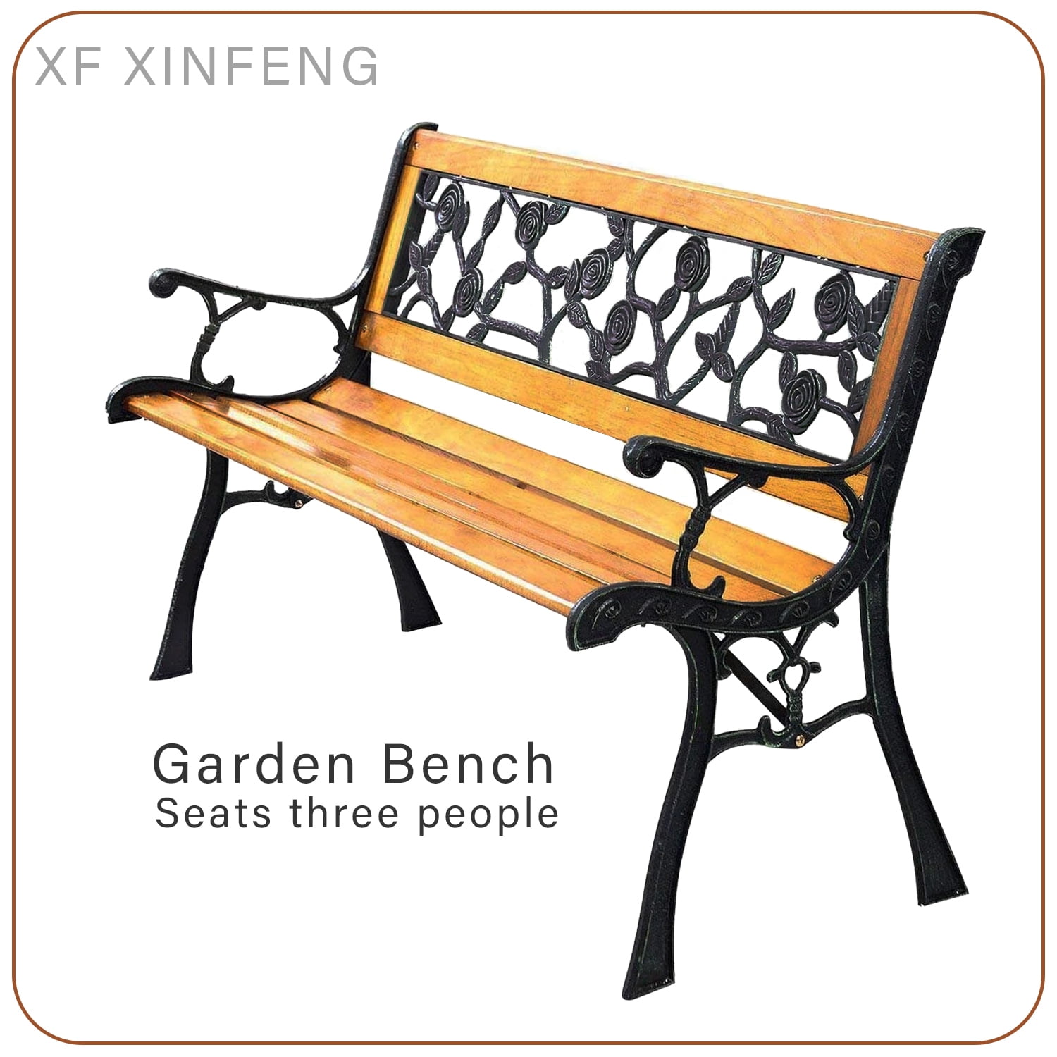 XF XINFENG Outdoor/ Patio/Garden Bench, Bronze Metal & Hardwood ...