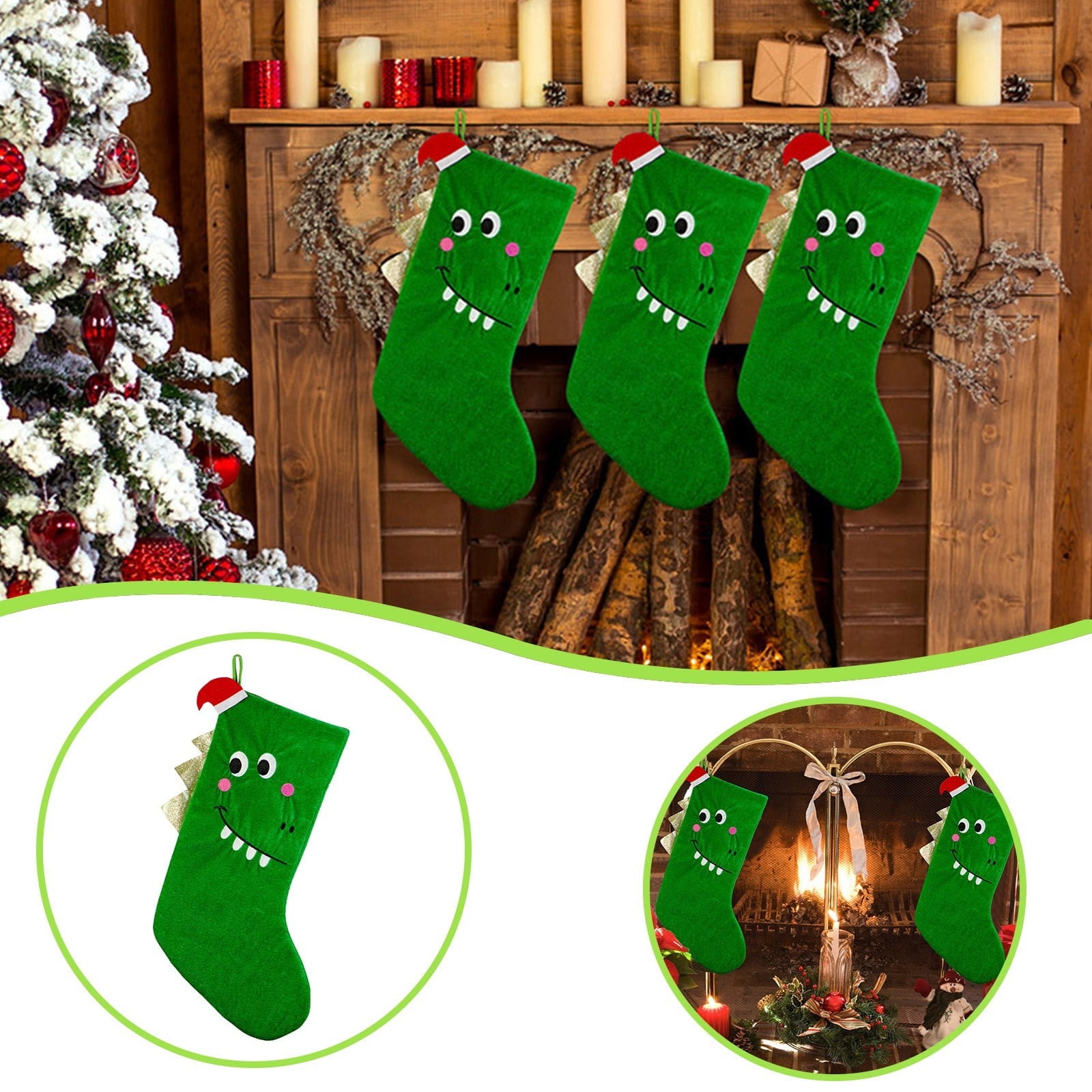 XFHLMJFF Christmas Stocking Classic Large Green Stockings Cartoon ...