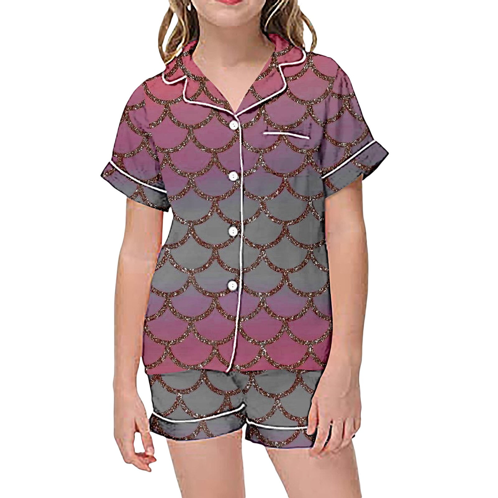 XFHLMJFF Girls 2 Piece Summer Outfits Pajamas Sparkling Shine Fish ...