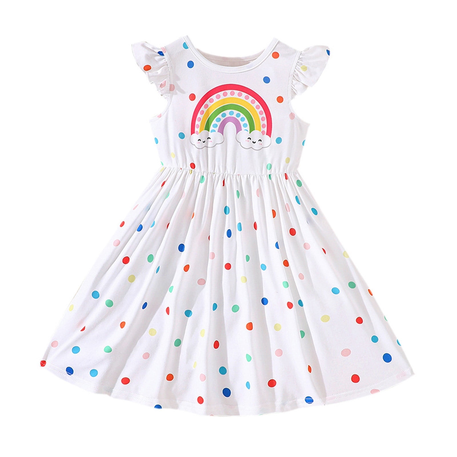 XFHLMJFF Girls Spring Summer Dresses Children Rainbow Flying Sleeve ...