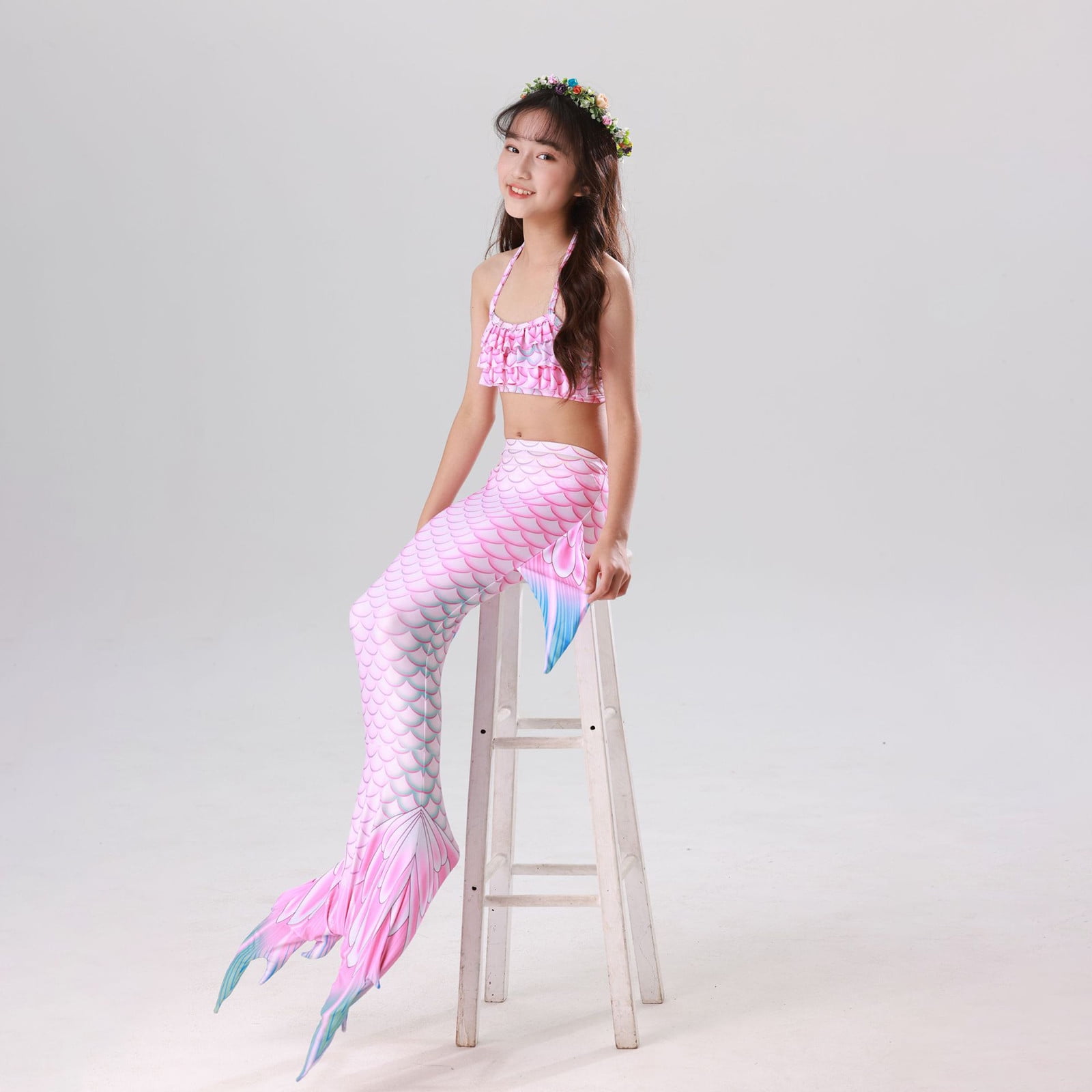 XFHLMJFF Girls Swimsuits 2 Piece Bathing Suit Fish Tail Set Tie Dye Gradient Fish Scale Strappy ...