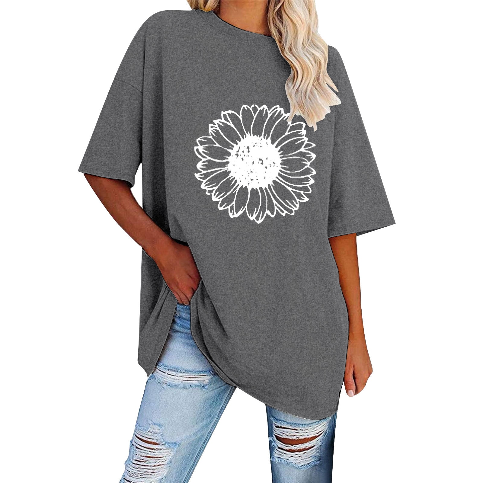 Xfhlmjff T Shirts Womens 2024 Summer Loose Fit Basic Flowy Cute
