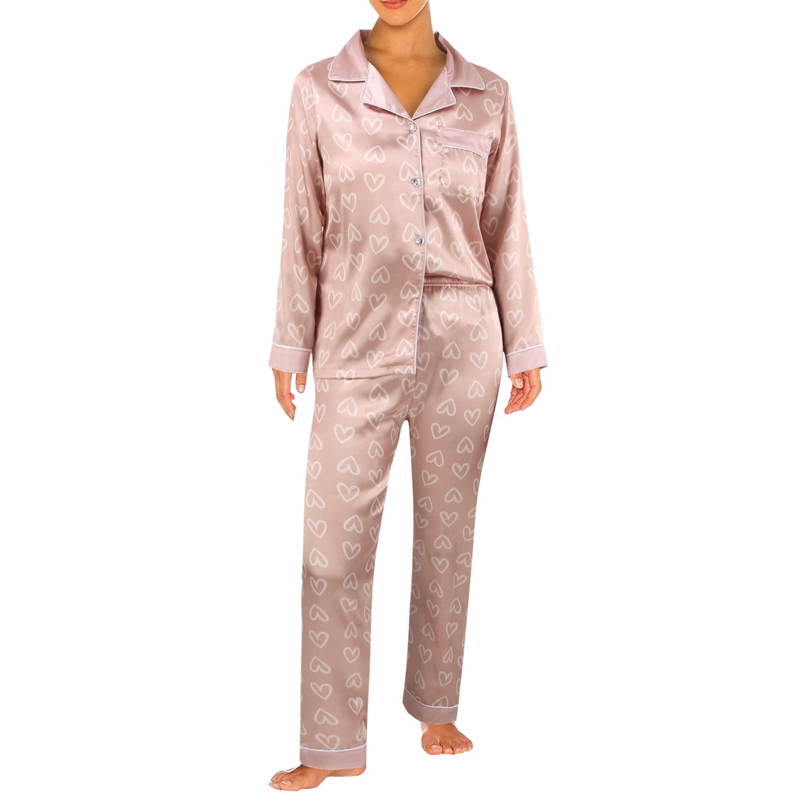 Xfhlmjff Womens Pajama Sets Casual Summer Ice Silk Solid Color Spring