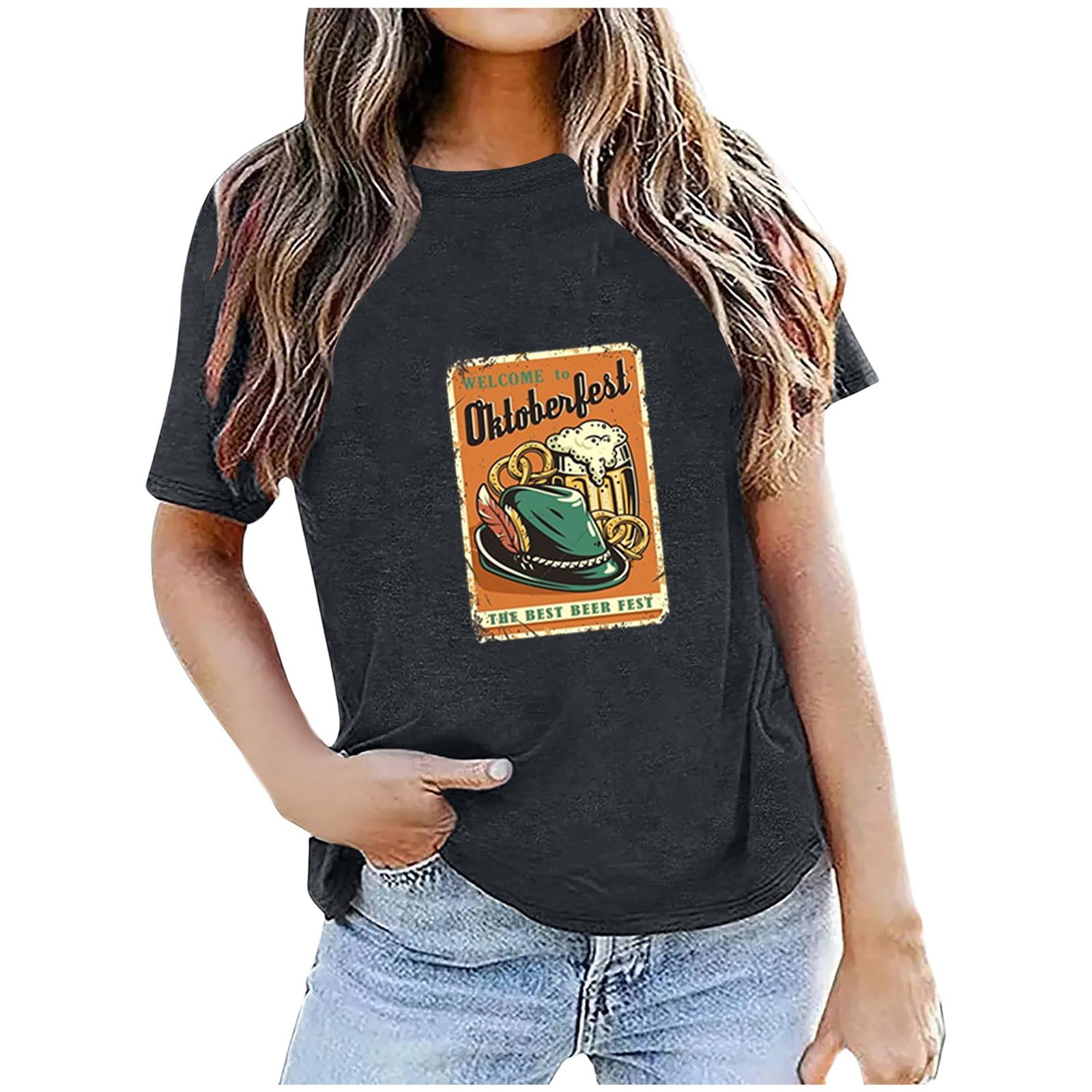 Xfhlmjff Womens T Shirt Top 2024 Summer Causal Loose Fit Basic Flowy