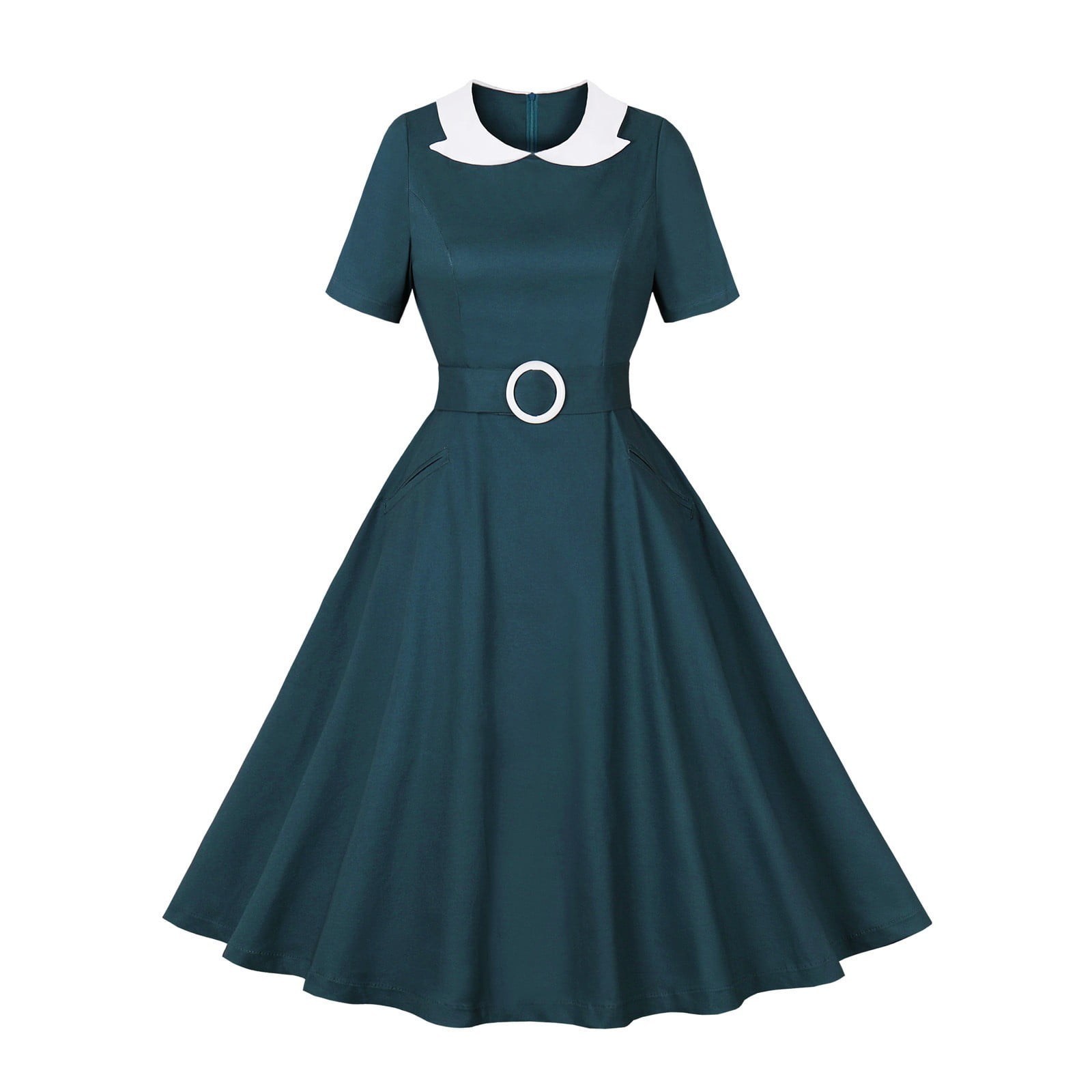 XFLWAM 1950's Vintage Swing Dress for Women Cocktail Dress Short Sleeve ...