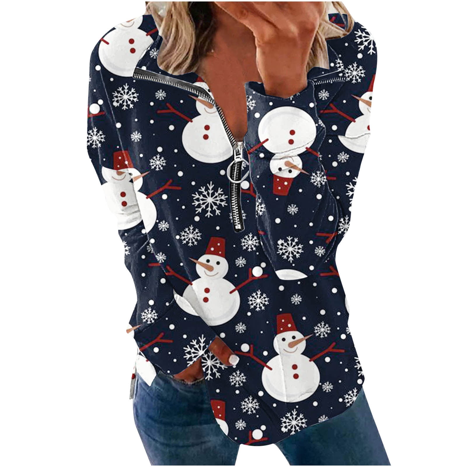 Xflwam Christmas Sweatshirt For Women Quarter Zip Long Sleeve Pullover