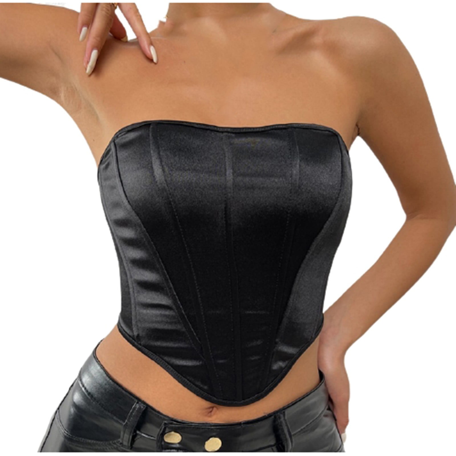 XFLWAM Corset Top Strapless Open Back Boned Bustier for Women Party Trendy Clubwear Crop Tops ...