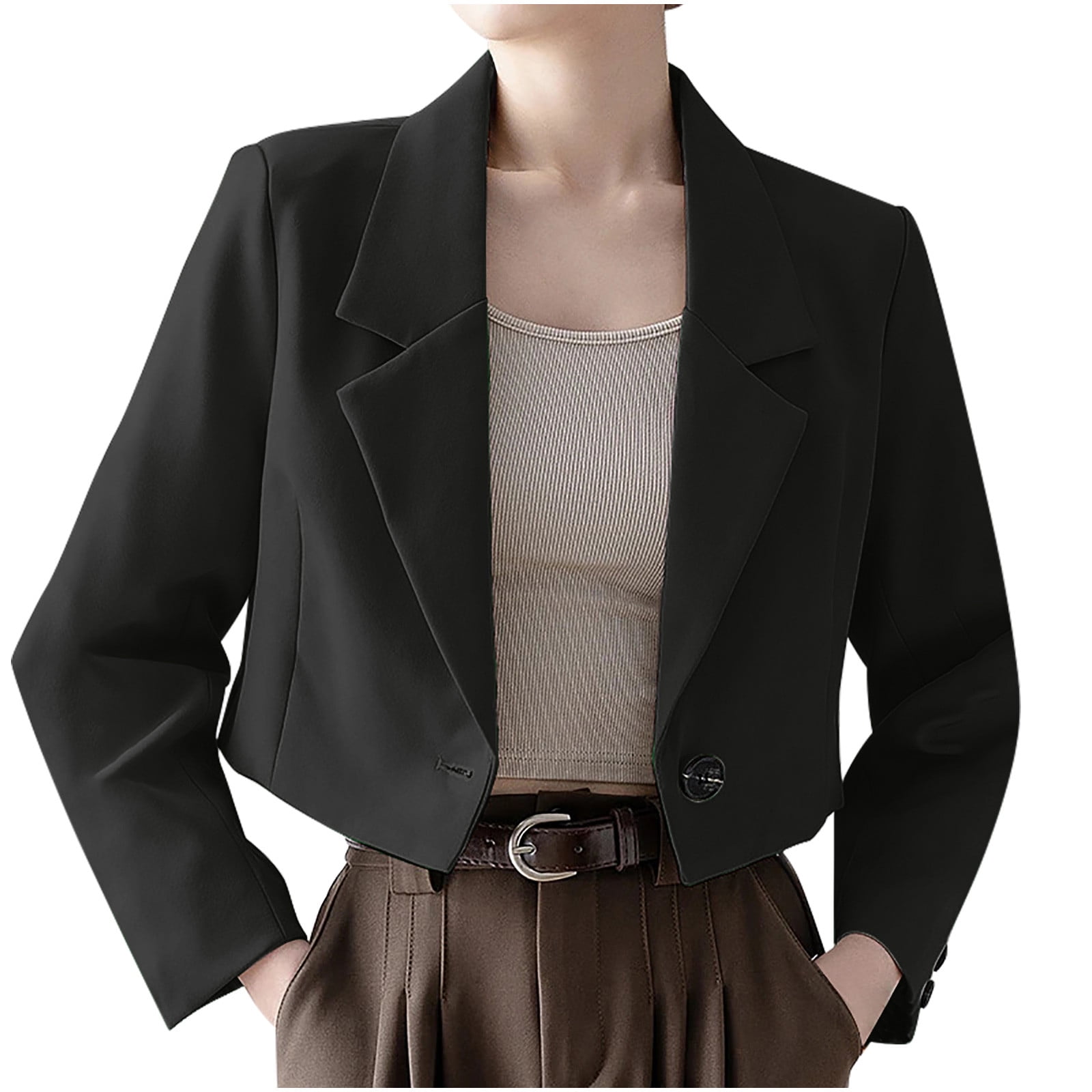 XFLWAM Cropped Blazers for Women Business Casual Open Front Long Sleeve ...