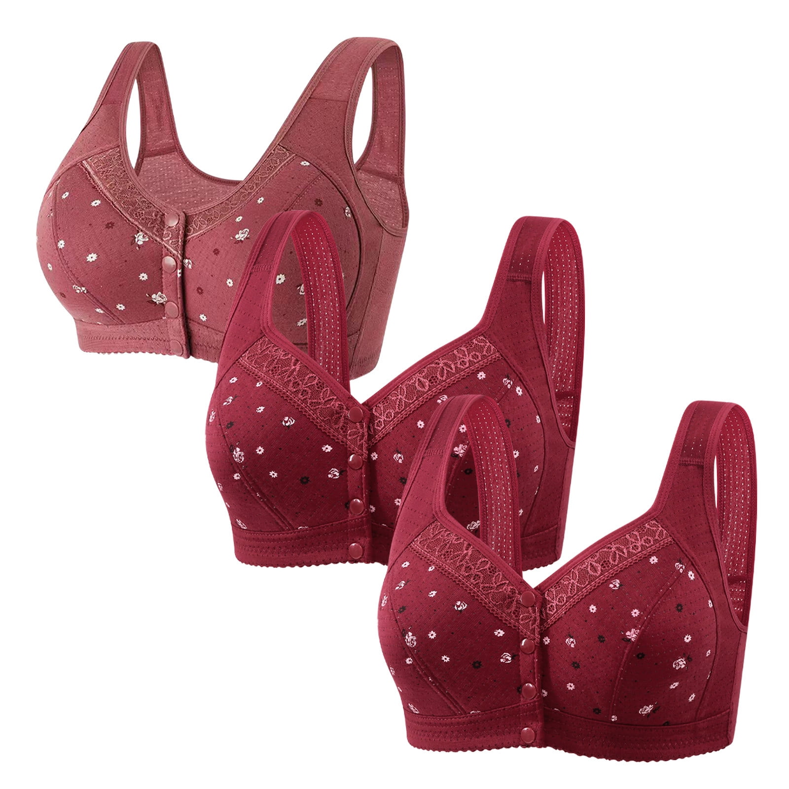 XFLWAM Daisy Bras for Older Women Front Closure Bra Cotton Bra Full ...