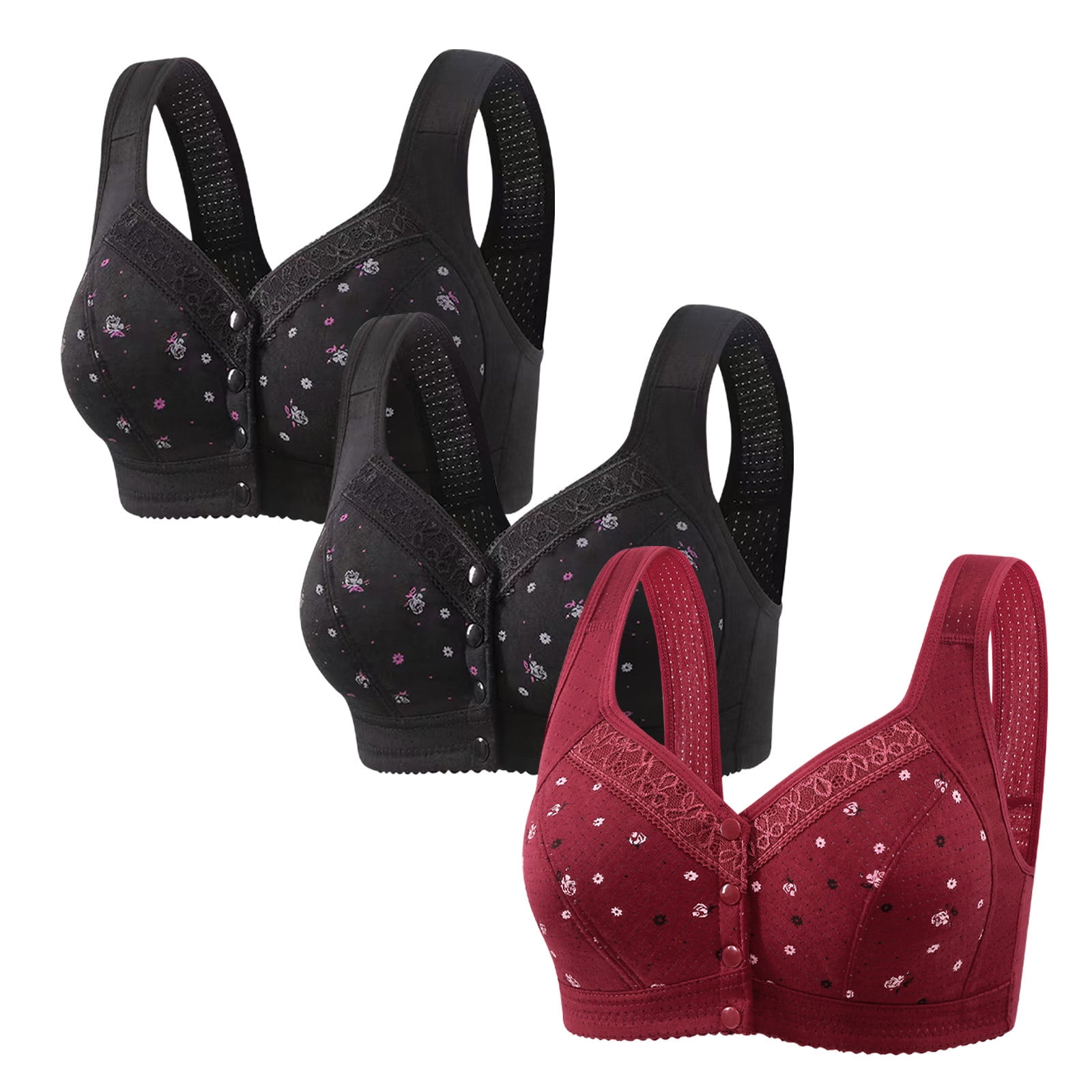 XFLWAM Daisy Bras for Older Women Front Closure Bra Cotton Bra Full ...