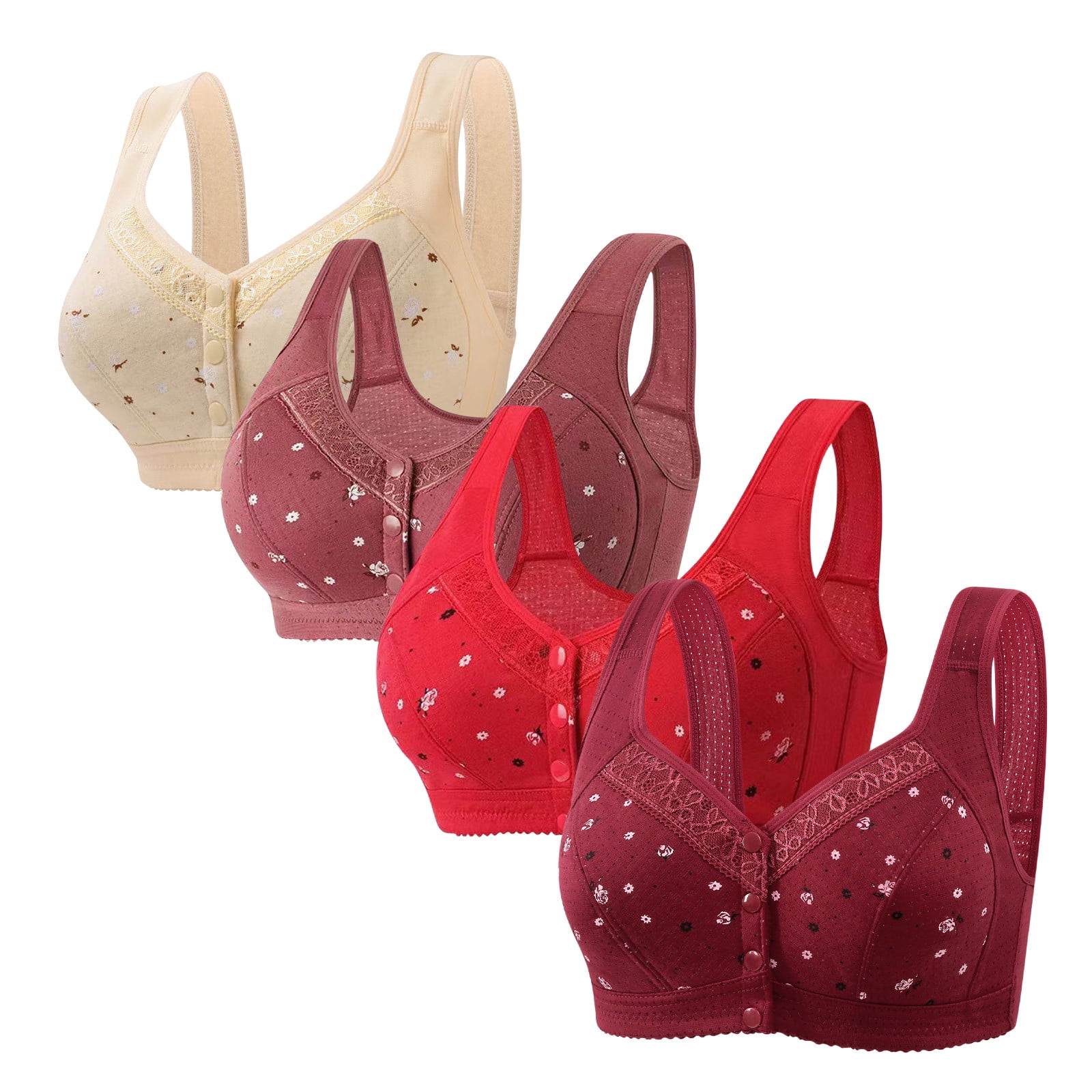 XFLWAM Daisy Bras for Older Women Front Closure Bra Cotton Bra Full ...