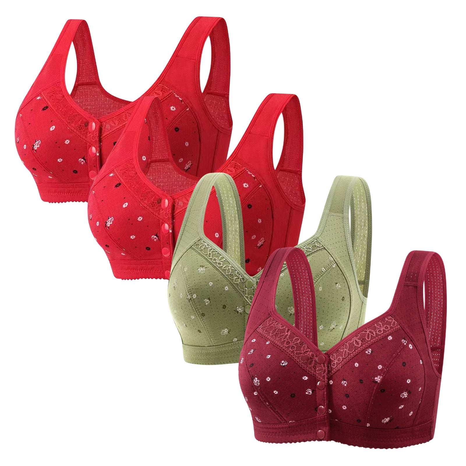 XFLWAM Daisy Bras for Older Women Front Closure Bra Cotton Bra Full ...