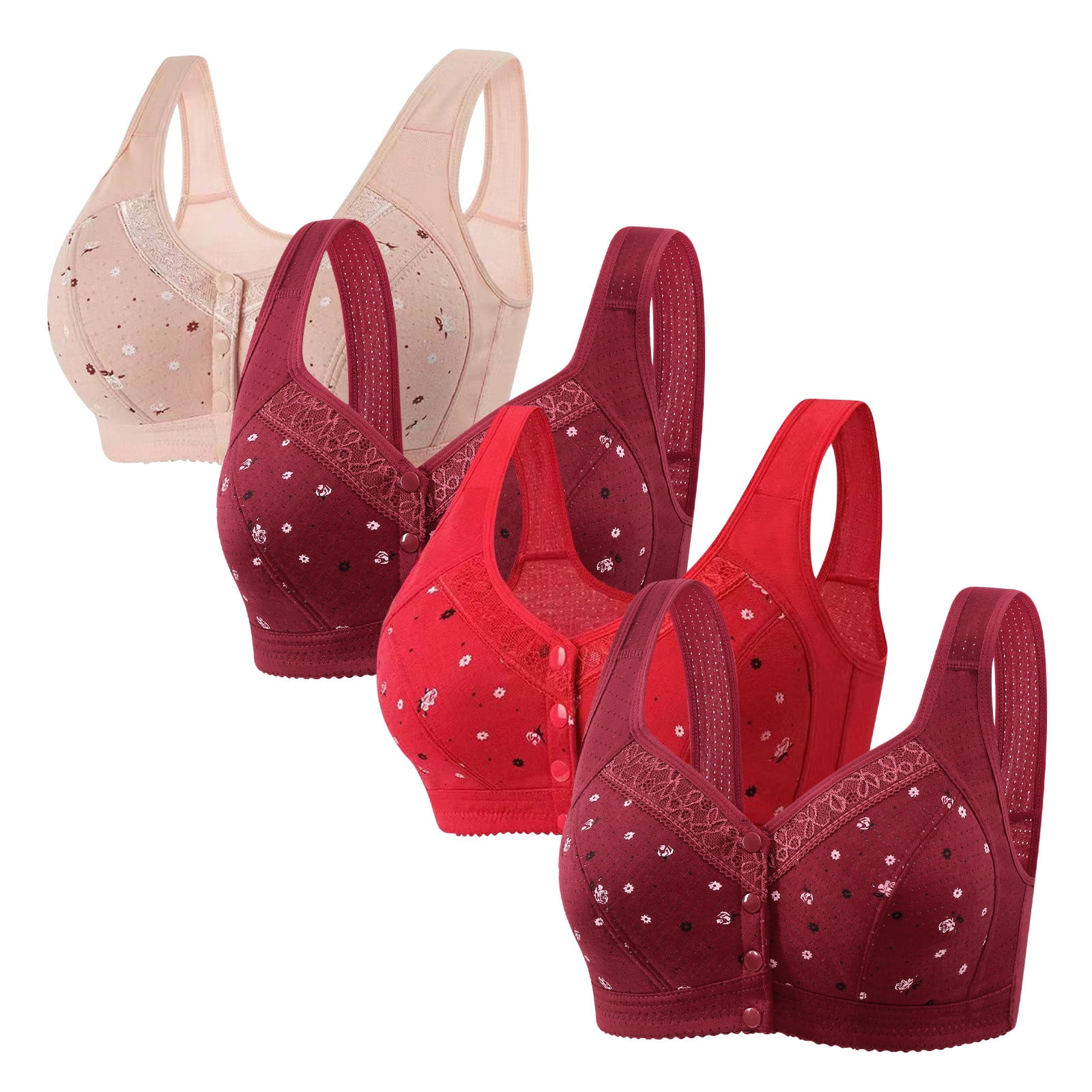 XFLWAM Daisy Bras for Older Women Front Closure Bra Cotton Bra Full ...