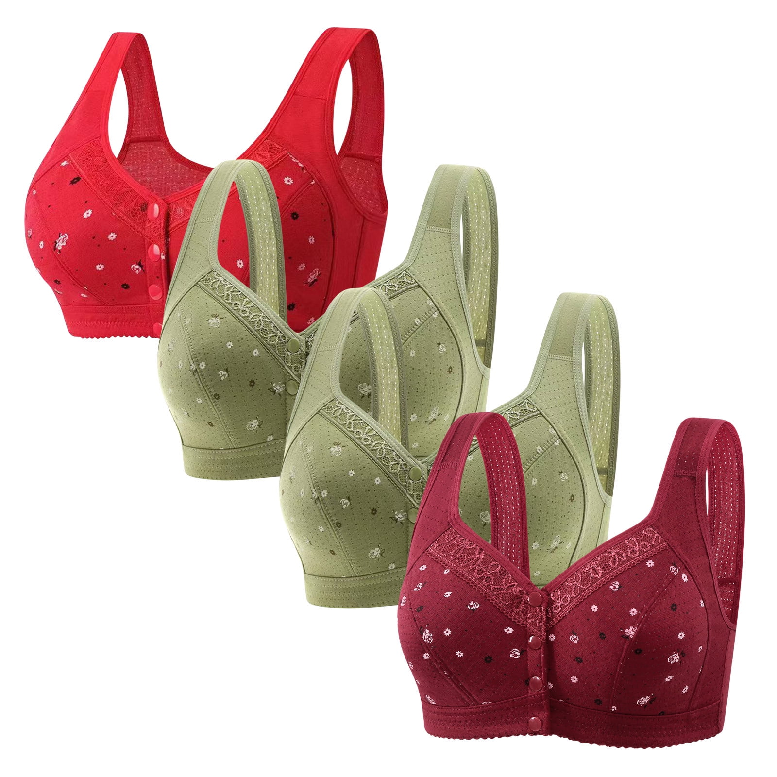 XFLWAM Daisy Bras for Older Women Front Closure Bra Cotton Bra Full ...