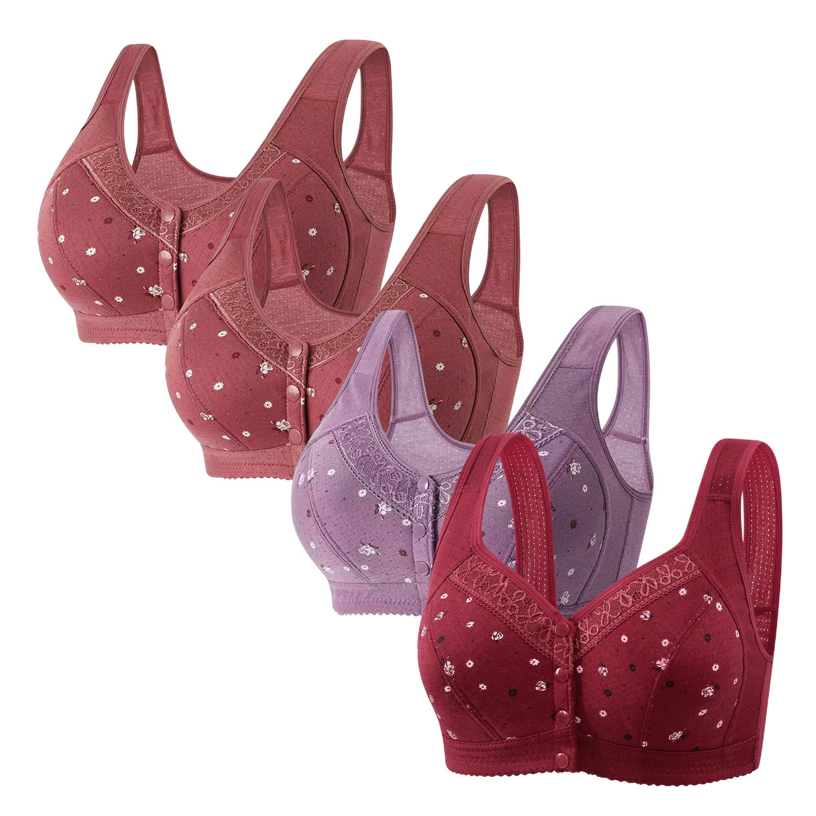 XFLWAM Daisy Bras for Older Women Front Closure Bra Cotton Bra Full ...