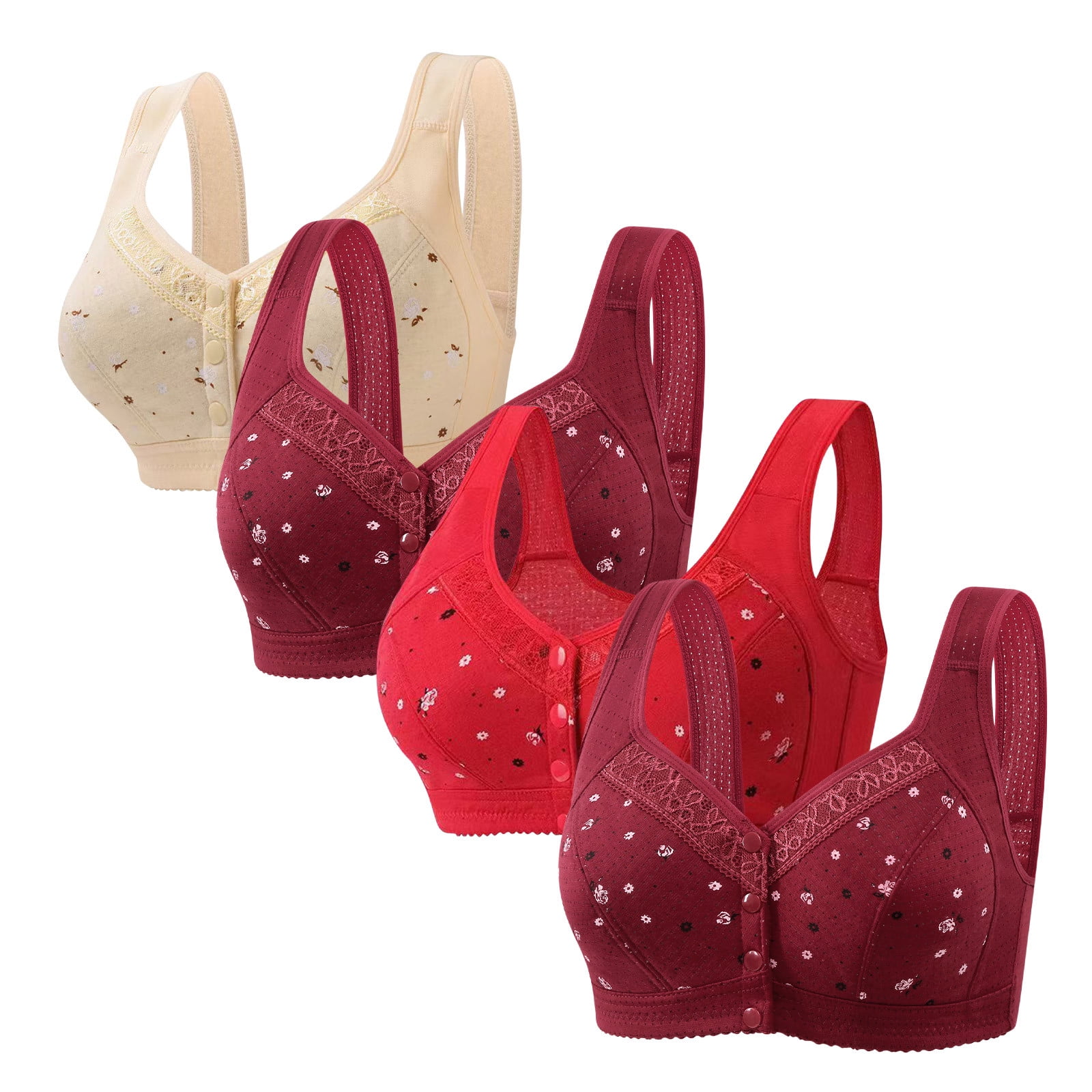 XFLWAM Daisy Bras for Older Women Front Closure Bra Cotton Bra Full ...