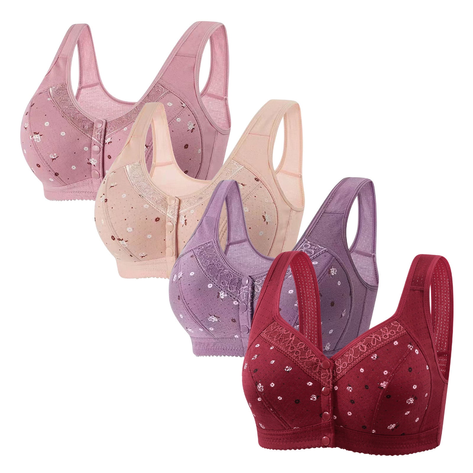 XFLWAM Daisy Bras for Older Women Front Closure Bra Cotton Bra Full ...