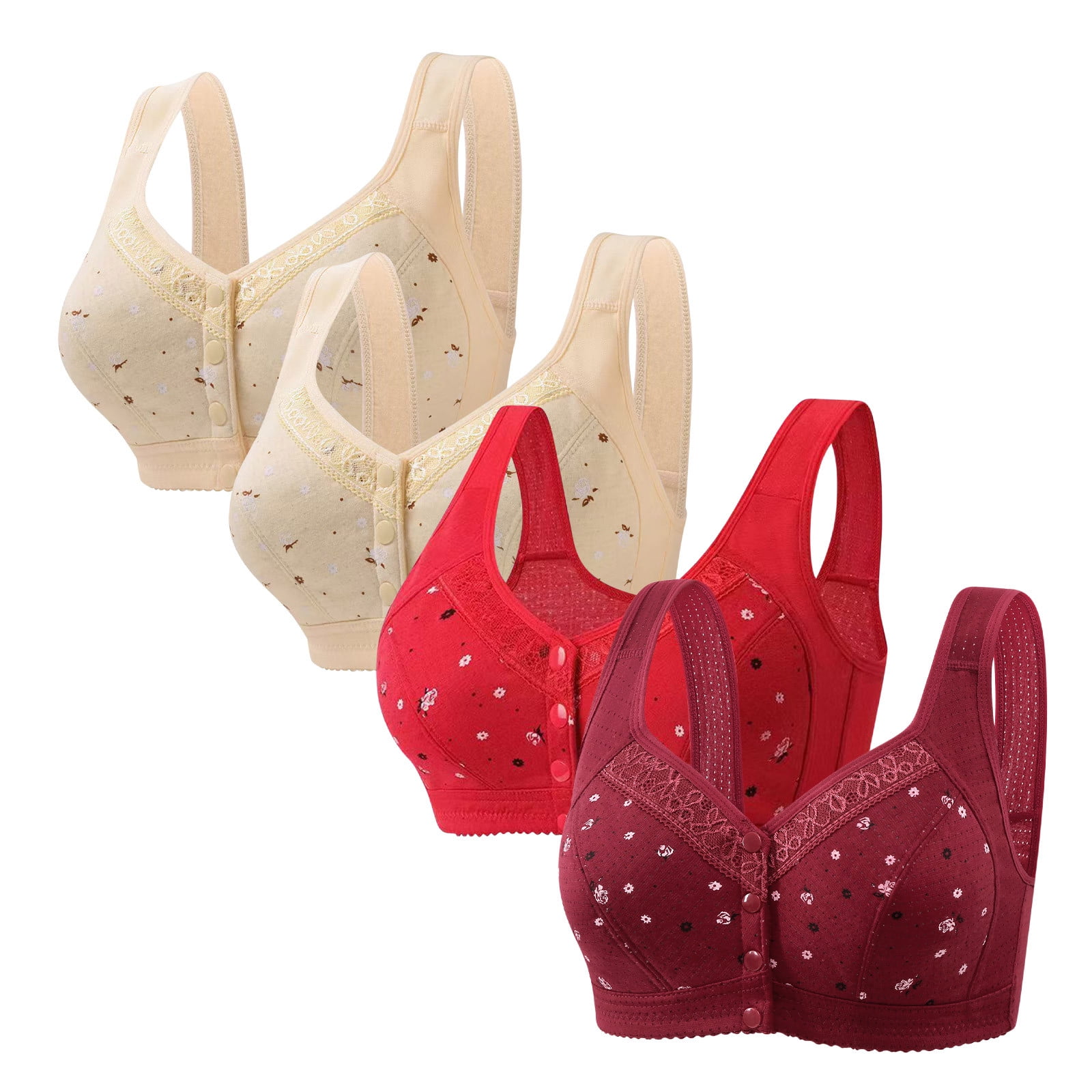 XFLWAM Daisy Bras for Older Women Front Closure Bra Cotton Bra Full ...