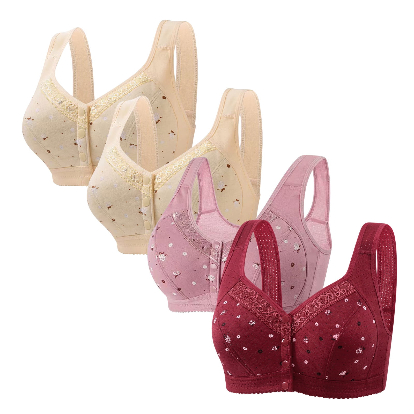 XFLWAM Daisy Bras for Older Women Front Closure Bra Cotton Bra Full ...
