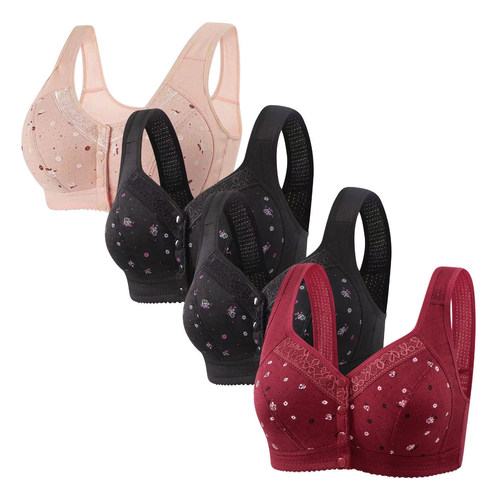 XFLWAM Front Closure Daisy Bras for Older Women Plus Size Push Up ...