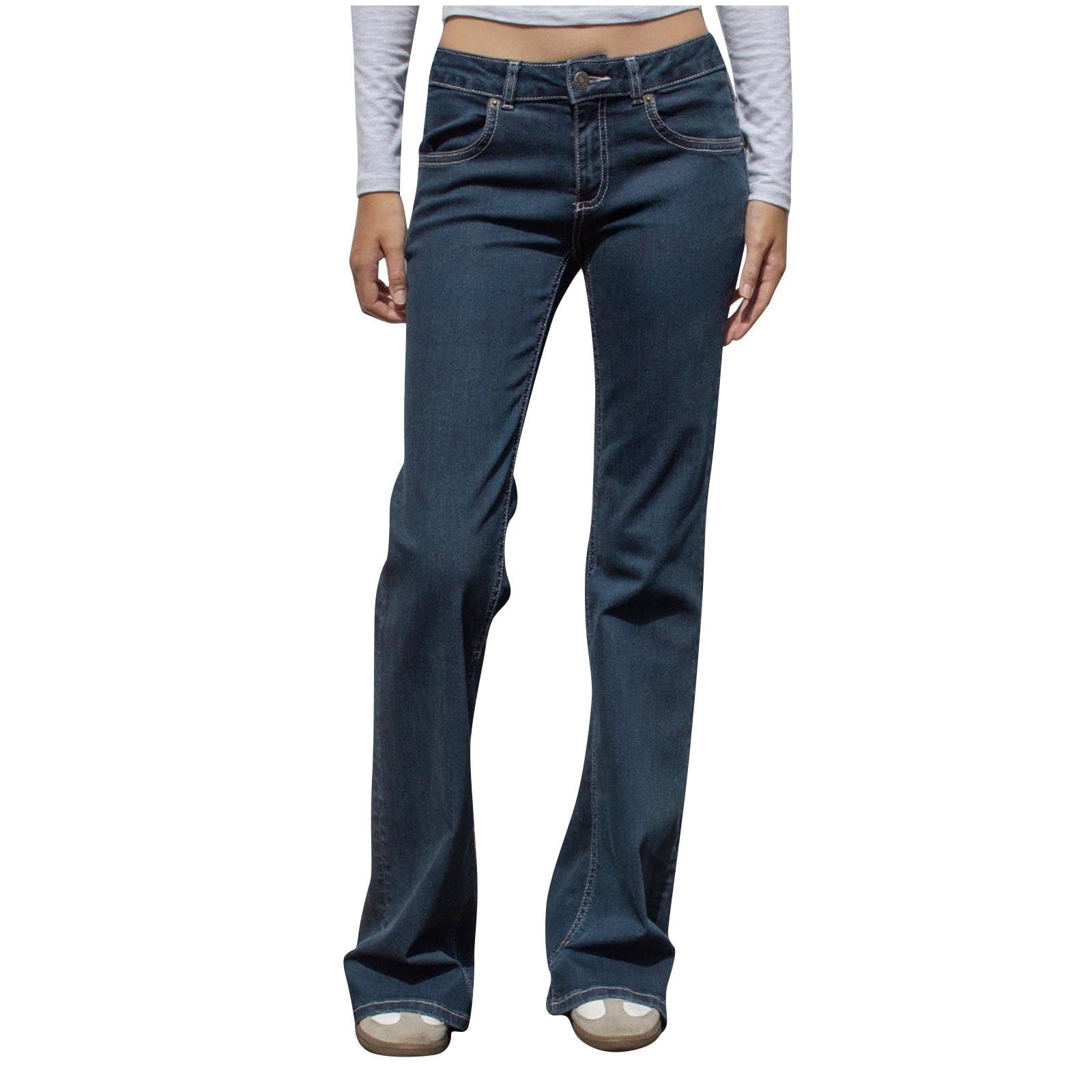 XFLWAM Low Waist Bell Bottom Jeans for Women Y2k Straight Leg Stretch ...