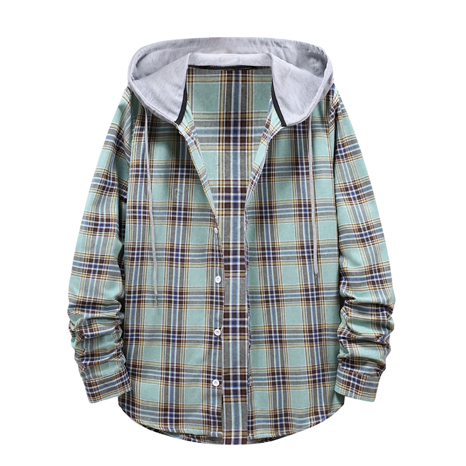 XFLWAM Men's Flannel Hoodie Plaid Shirts Jacket Casual Long Sleeve ...