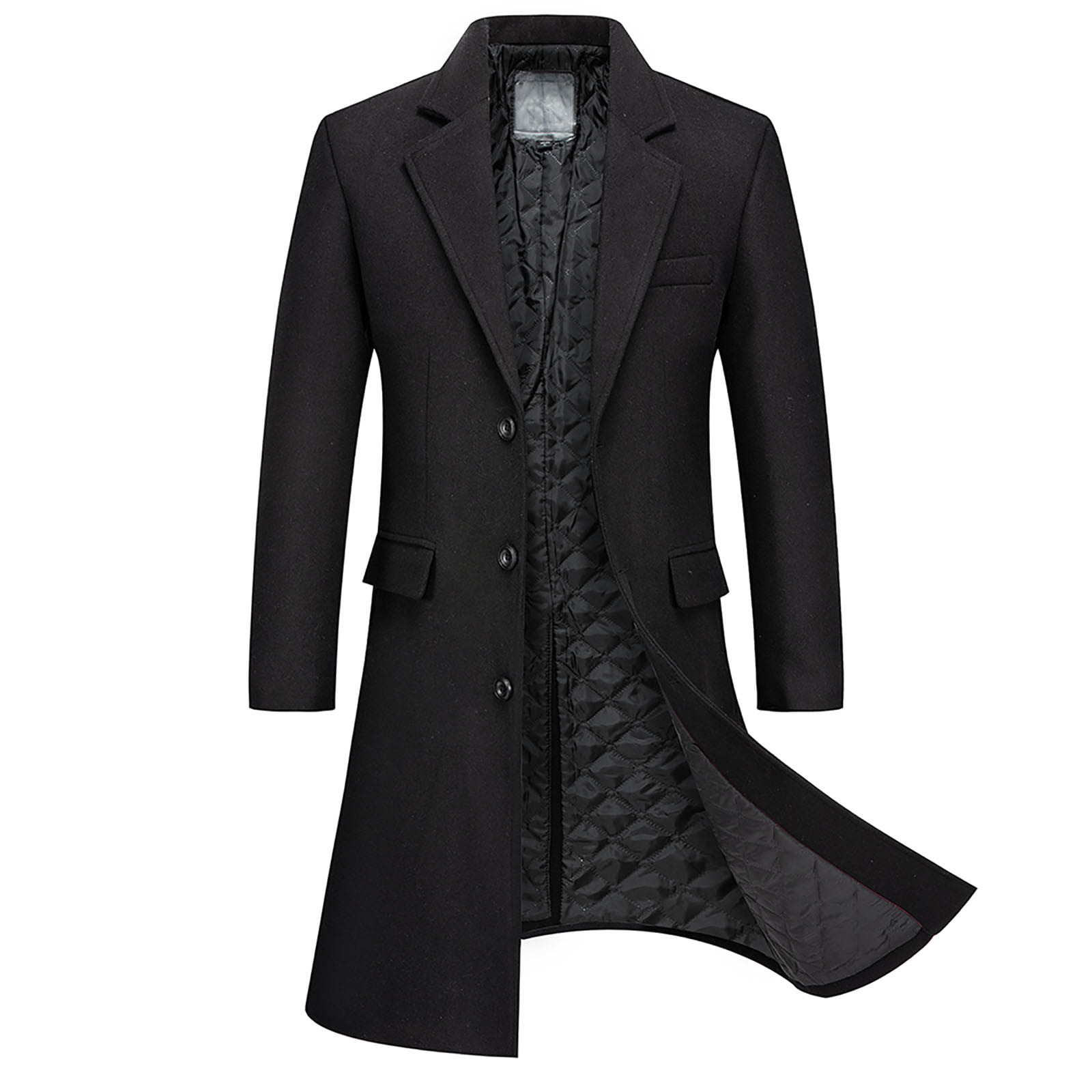 XFLWAM Men's Full Length Winter Trench Coat Double Breasted Wool Blend ...