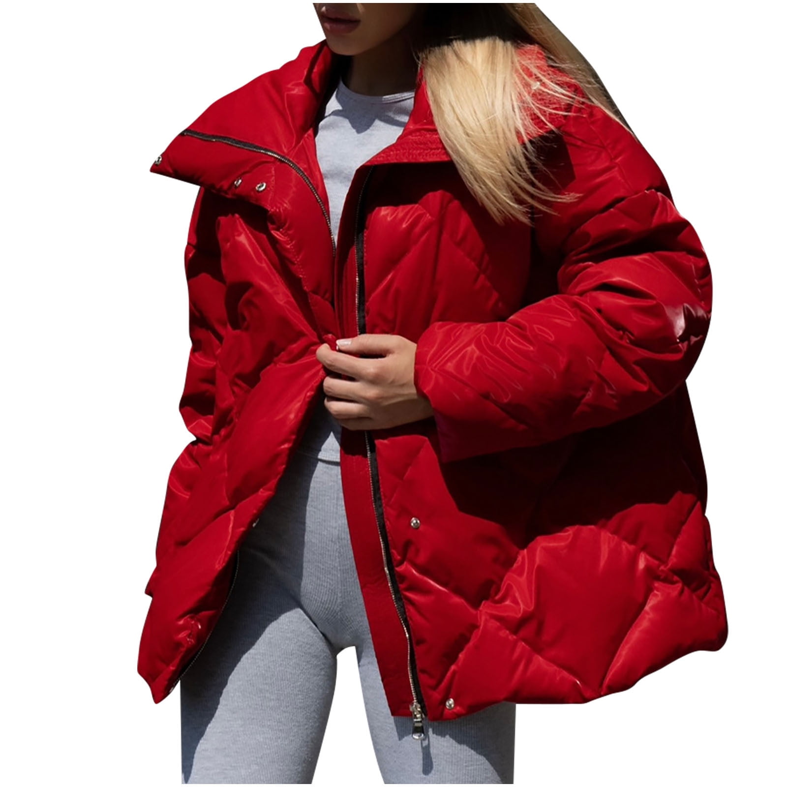 XFLWAM Men's Glossy Padded Winter Coat Metallic Full Zip Down Quilted ...