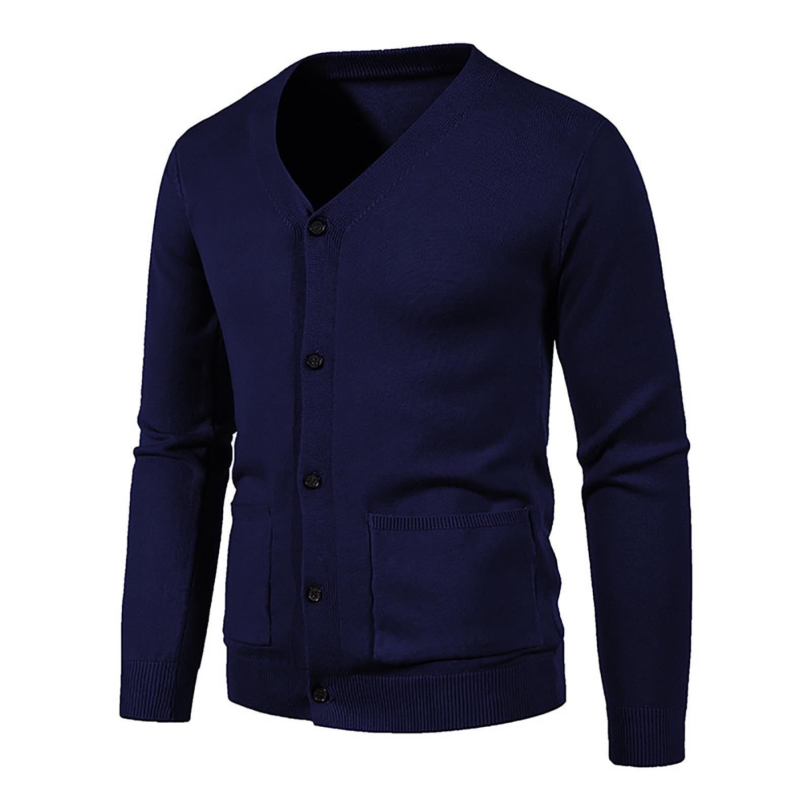 XFLWAM Mens Cardigans Sweaters Soft V-Neck Solid Color with Buttons ...